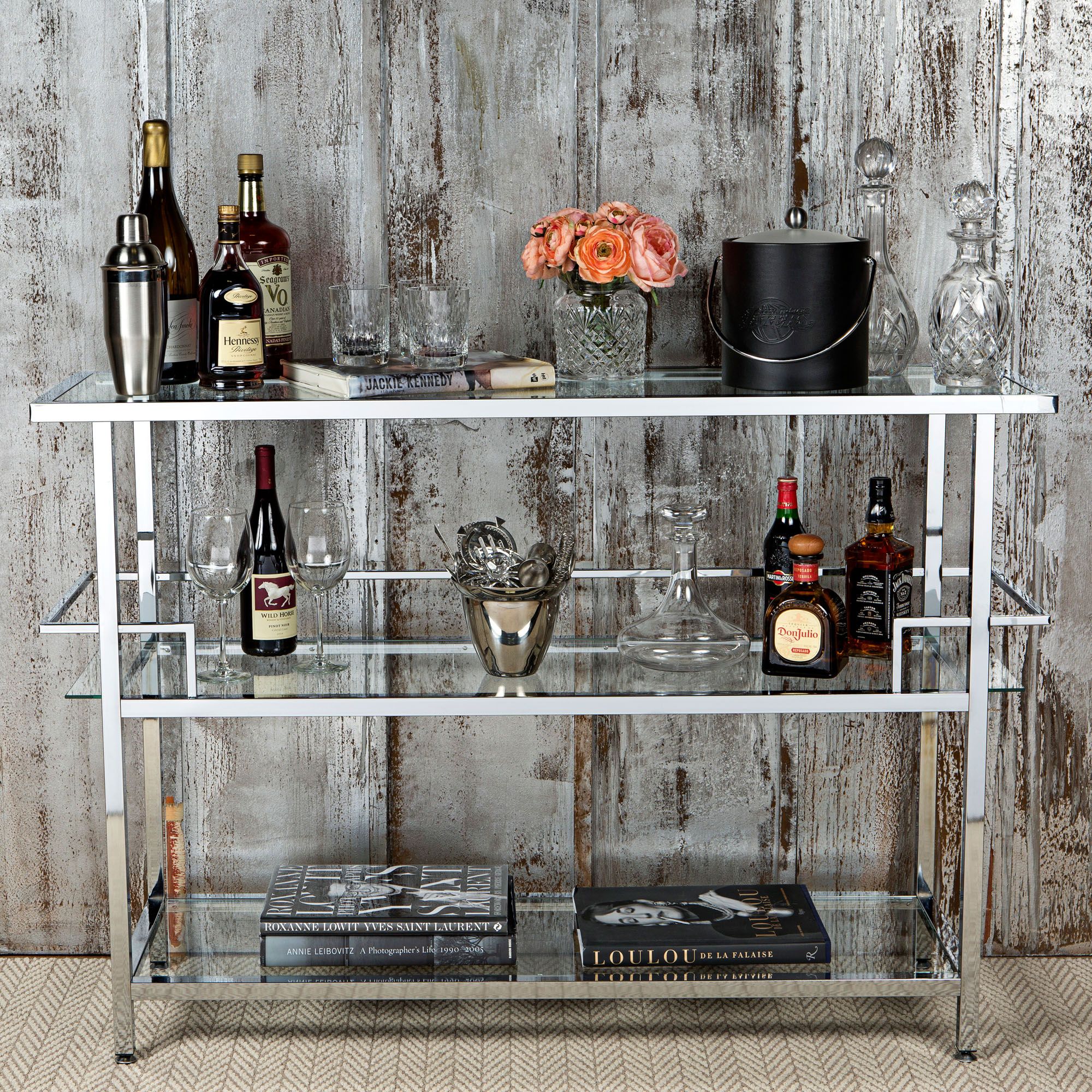 Portico 52" Wide Chrome and Glass Modern Storage Bar Table - #9D928 ...