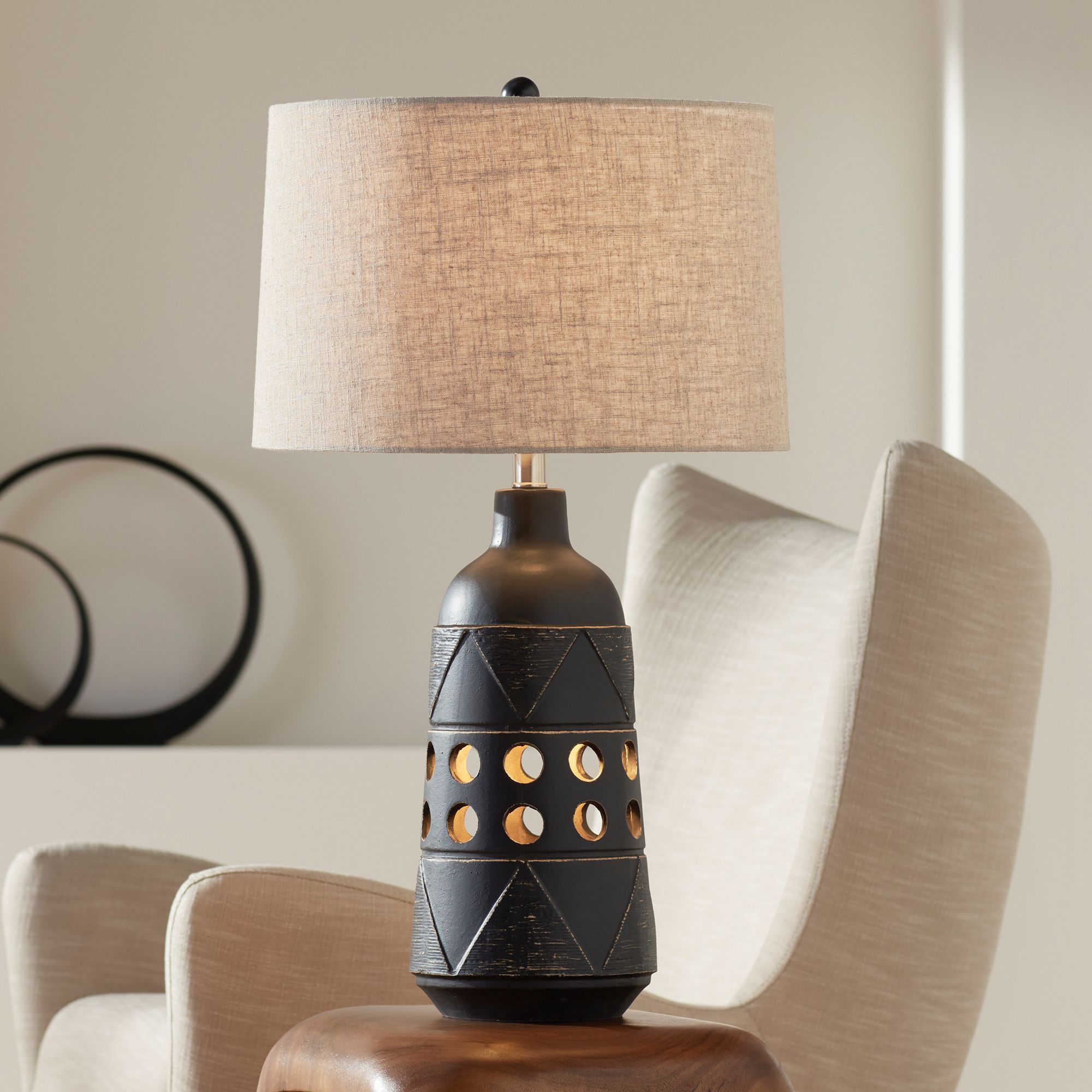 Possini Euro 27 1/2" High Black Modern Ceramic Night Light Table Lamp ...