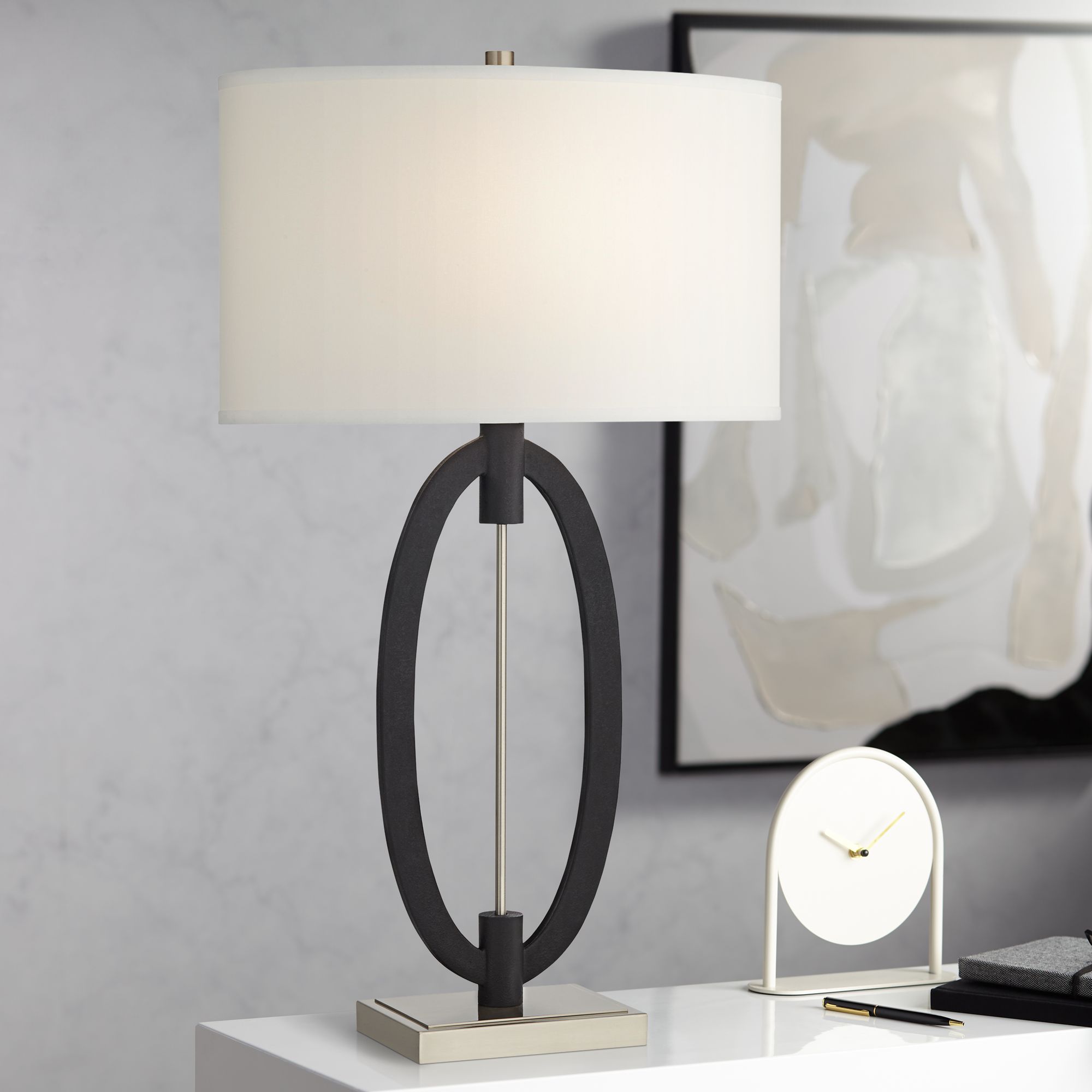 Possini Euro 32" High Modern Oval Metal Ring Table Lamp - #7535A | Lamps Plus