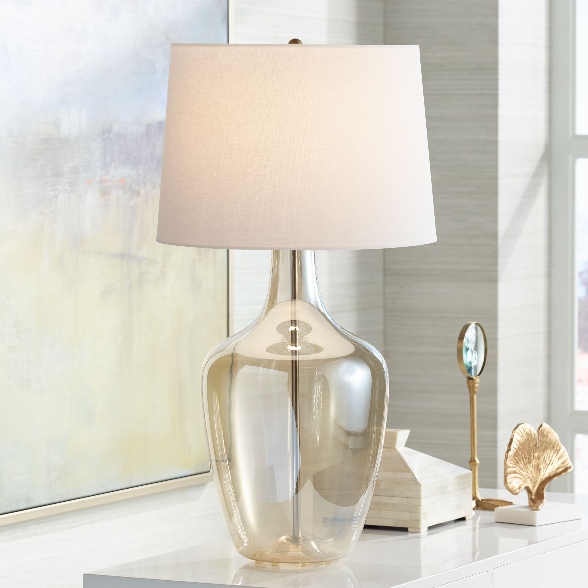Possini Euro Ania 31 Modern Clear Champagne Glass Jar Table Lamp 6R998 Lamps Plus