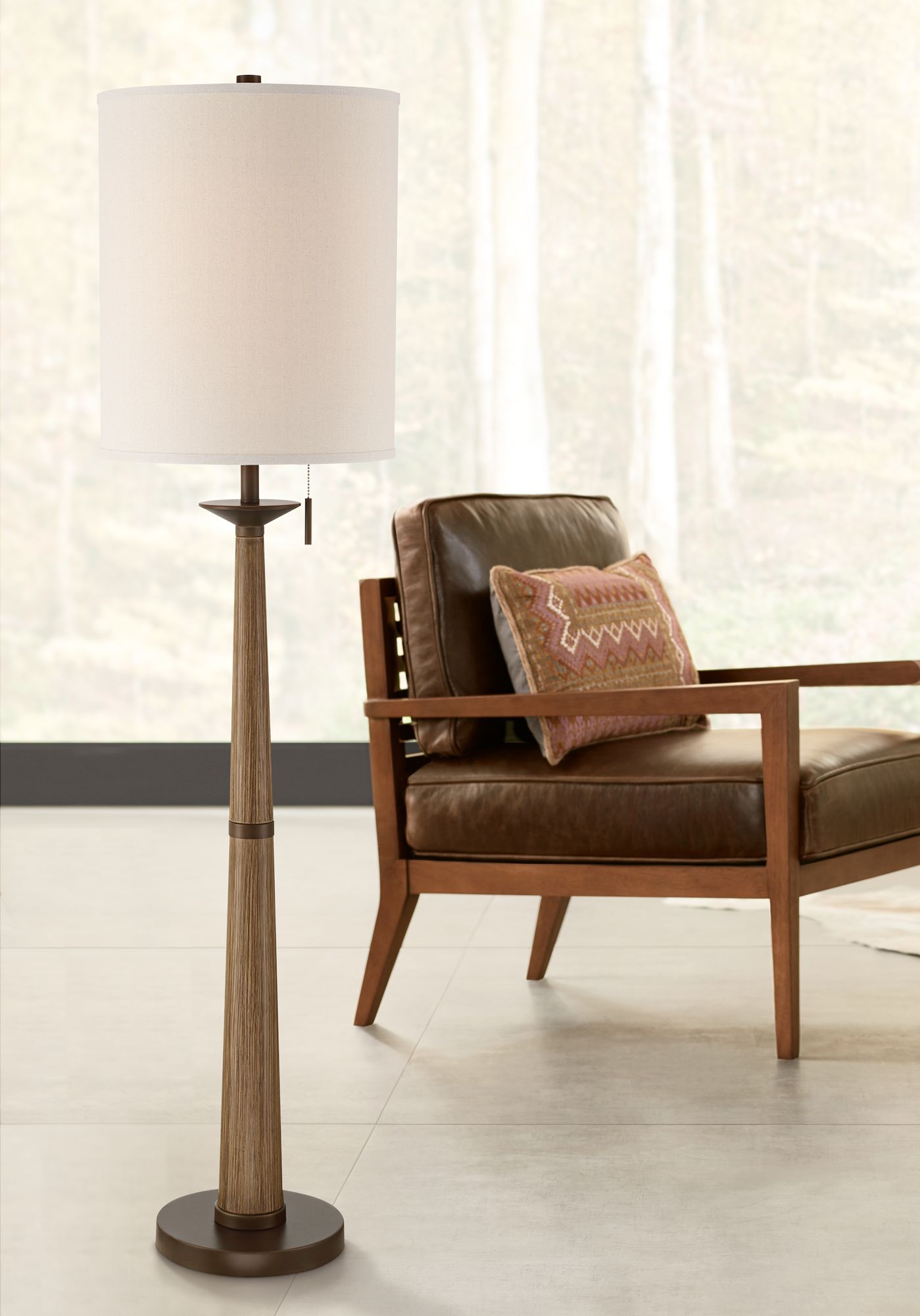 Possini Euro Bungalow Mid-Century Faux Wood Finish Floor Lamp - #236H2 ...