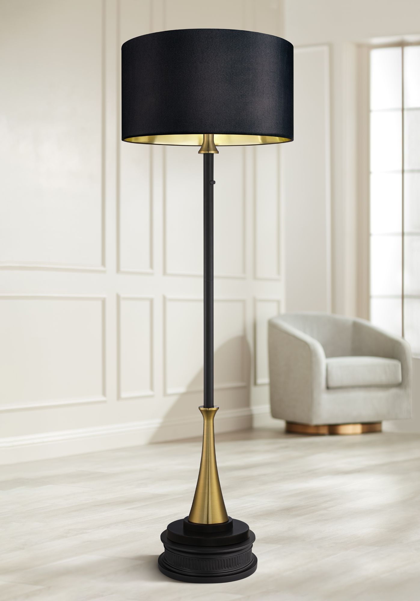 Possini Euro Burbank Black Gold Shade Tall Floor Lamp with Dimmer and ...