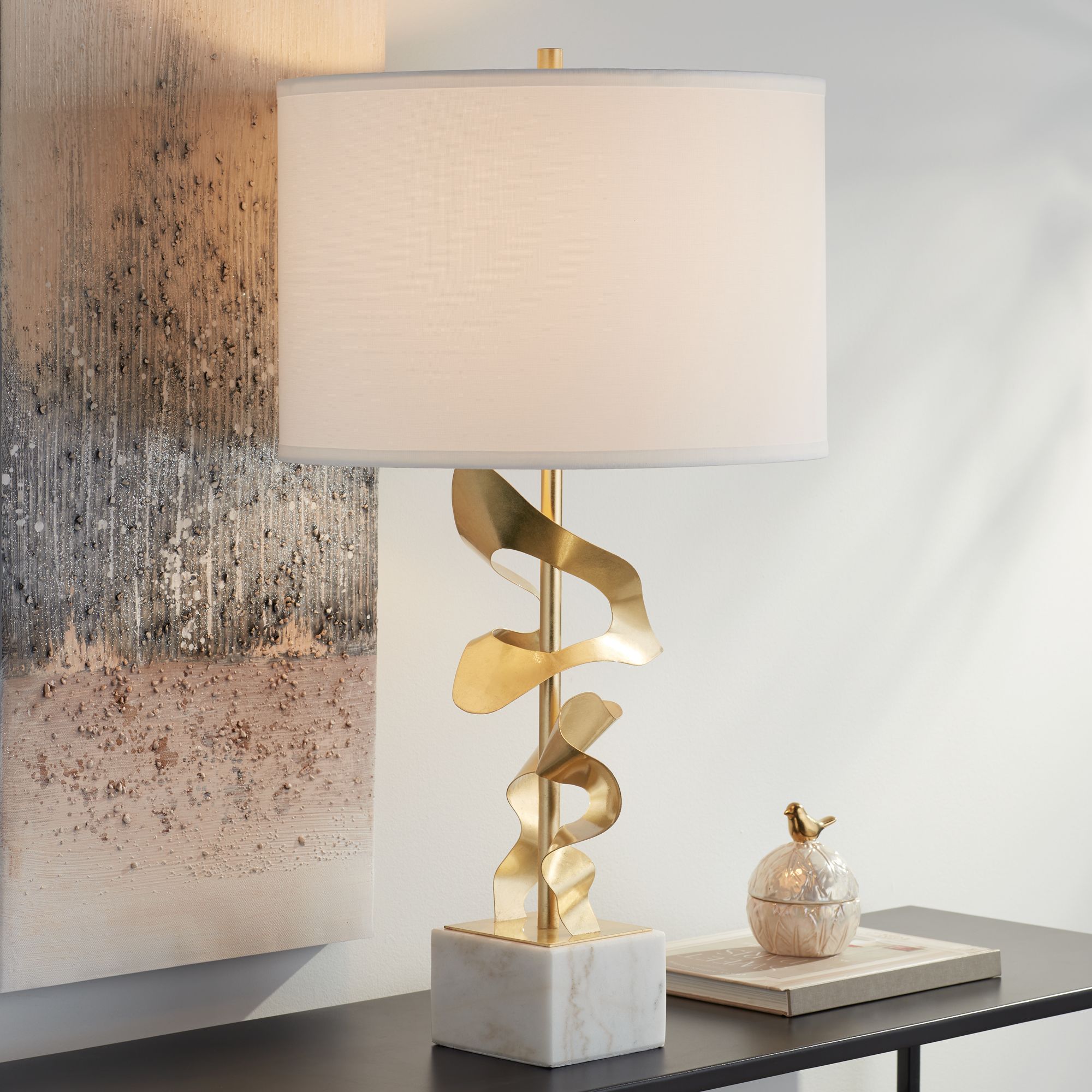 Possini Euro Cleo 28 3/8" Marble Gold Abstract Sculpture Table Lamp ...