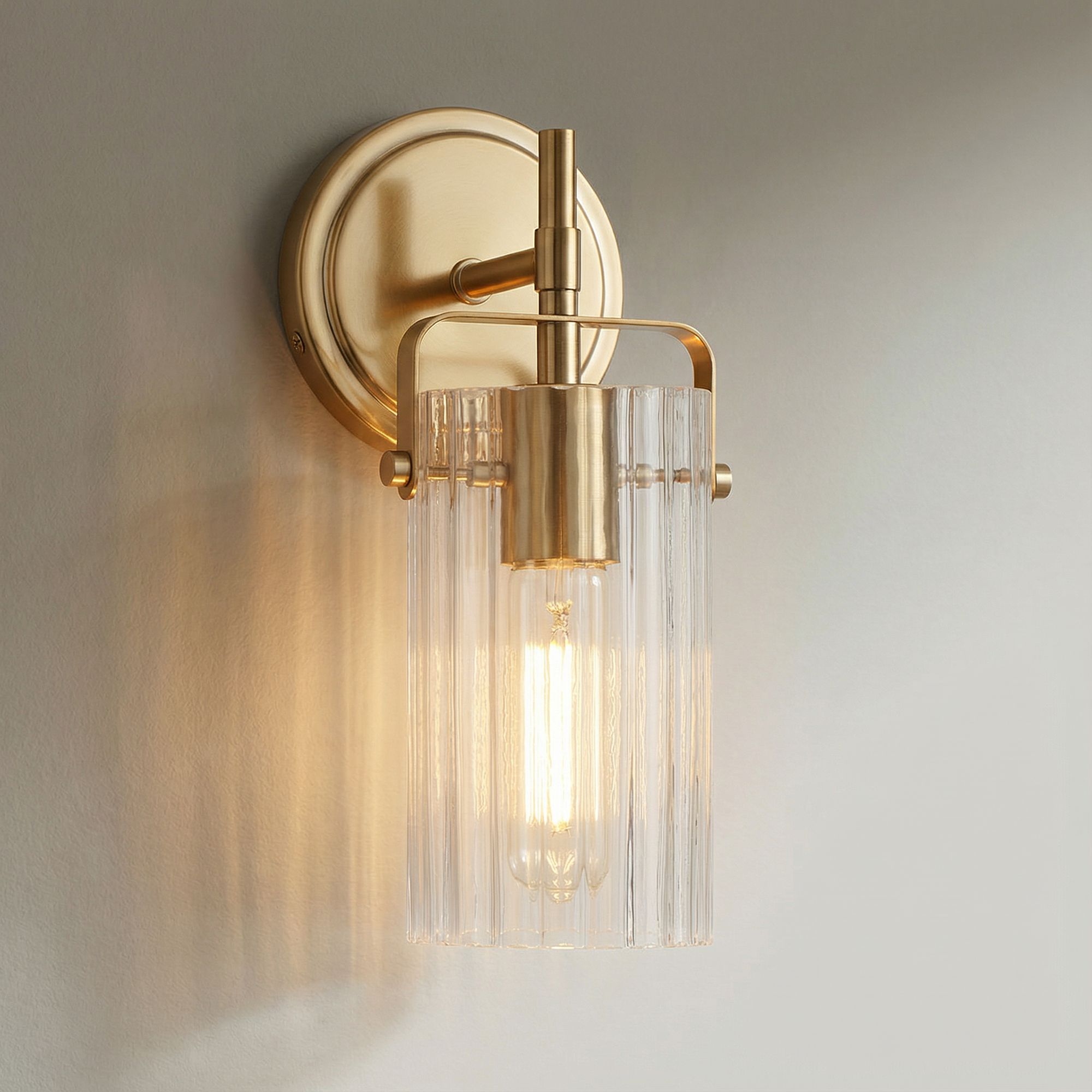 Possini Euro Emerson 11" High Warm Gold and Ribbed Glass Wall Sconce ...