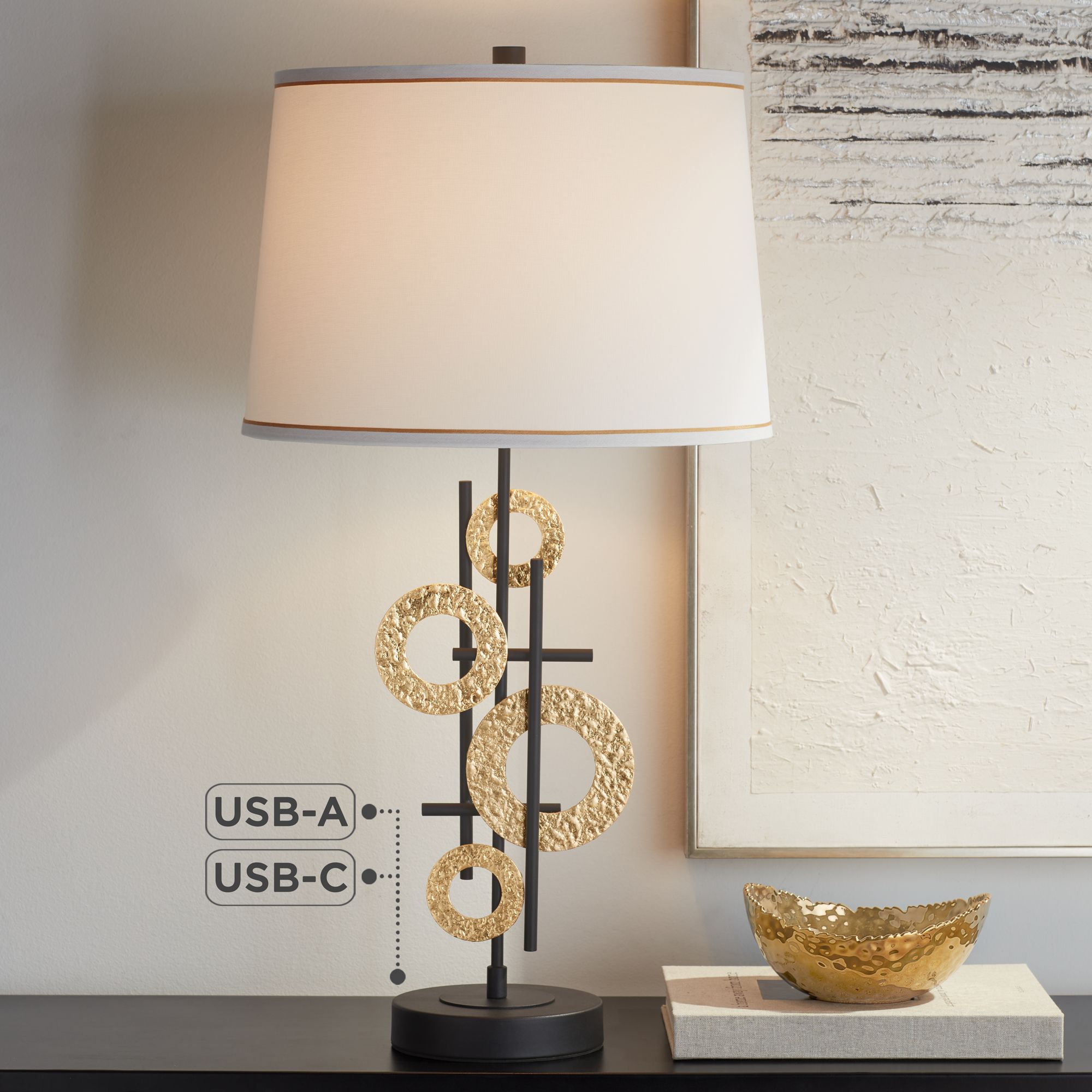 Possini Euro Jupiter 30" Geometric Sculpture Dual USB Table Lamp ...