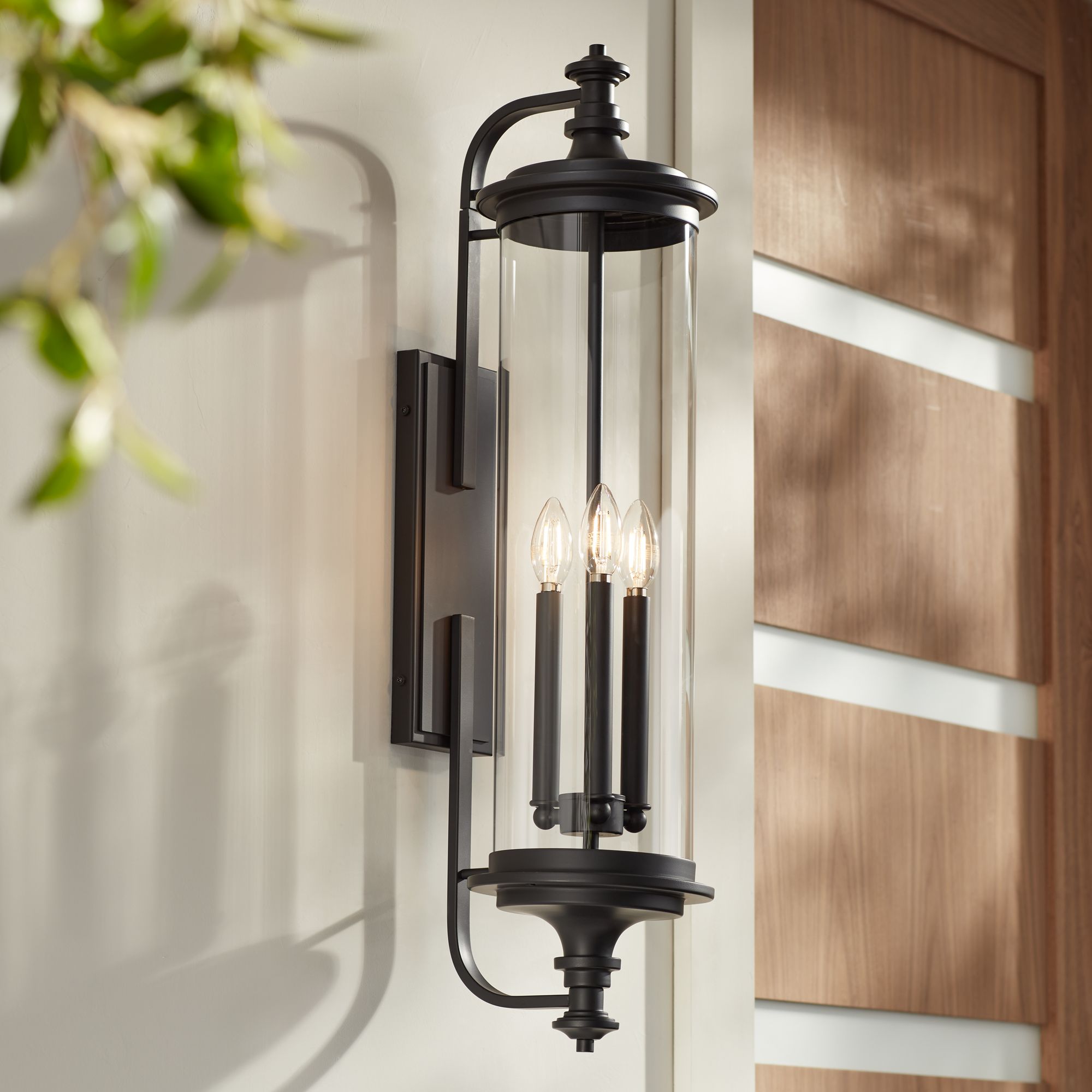 Possini Euro Medici 32 1/4" Black and Clear Glass Outdoor Wall Light ...