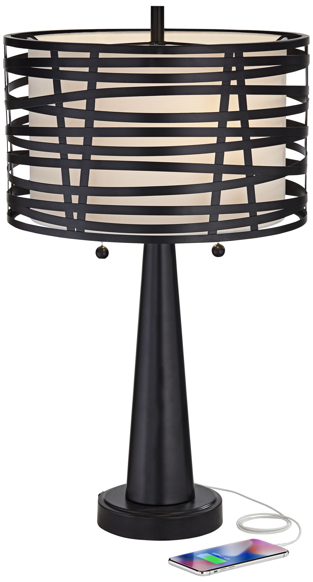 Possini Euro Polano Metal Ribbon Outlet and Dual USB Table Lamp ...
