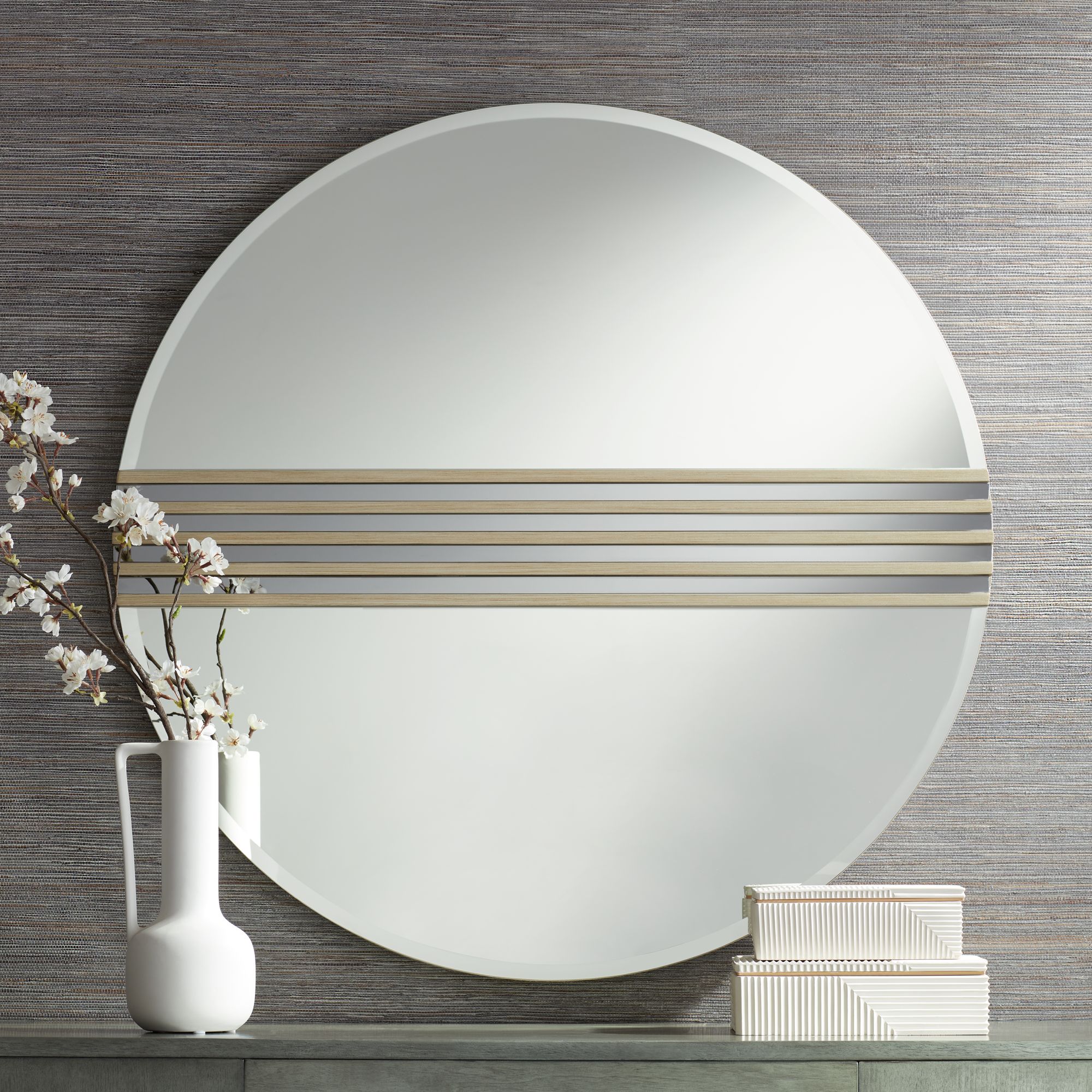 Possini Euro Tenzy 35 1/2" Champagne Center Post Modern Round Mirror ...