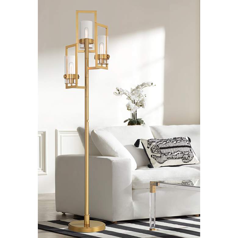 Possini Euro Vicente 66 1 2 Warm Gold Modern 3 Light Floor Lamp