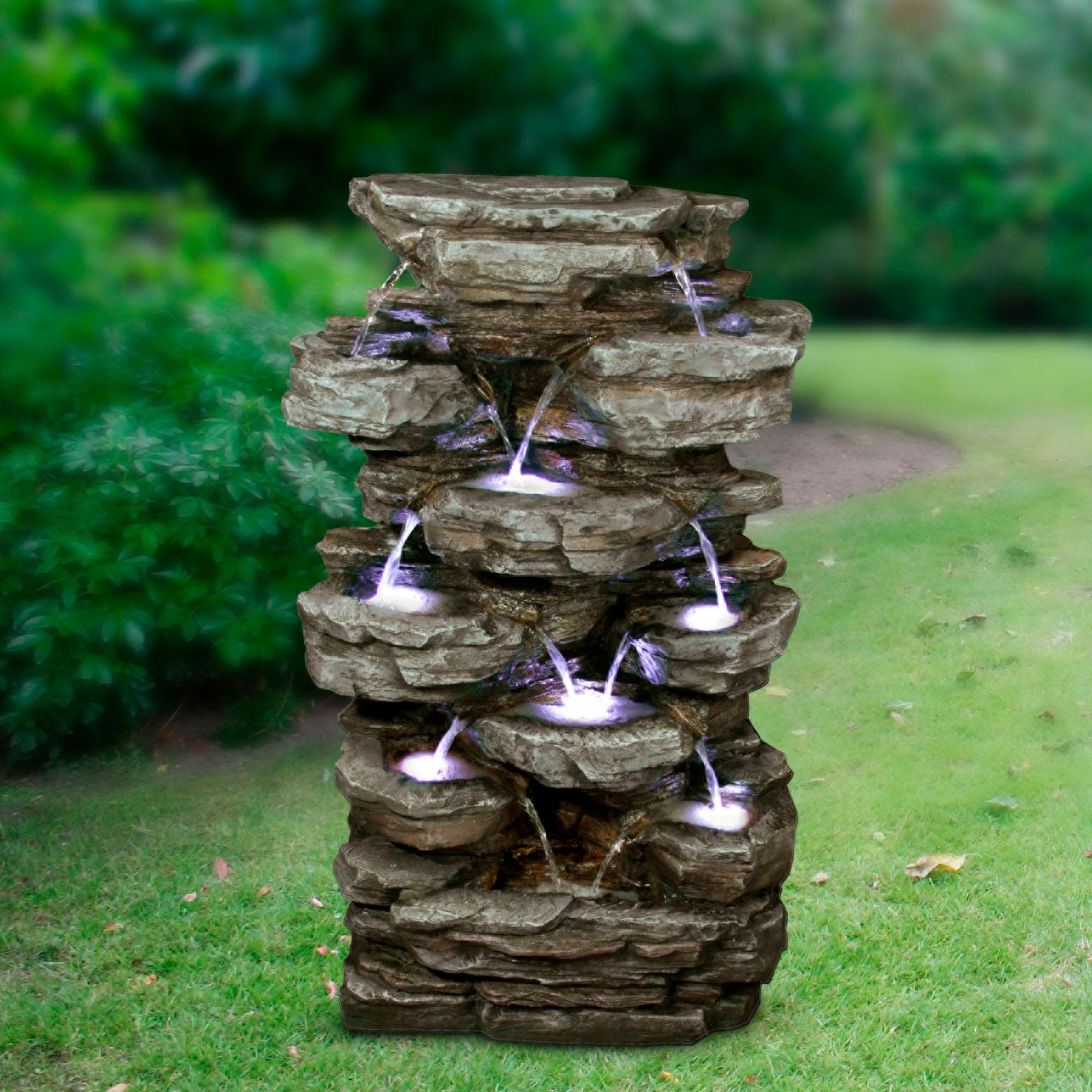 Rainforest Waterfall 39" High Stacked Tier LED Floor Fountain - #6Y280 ...