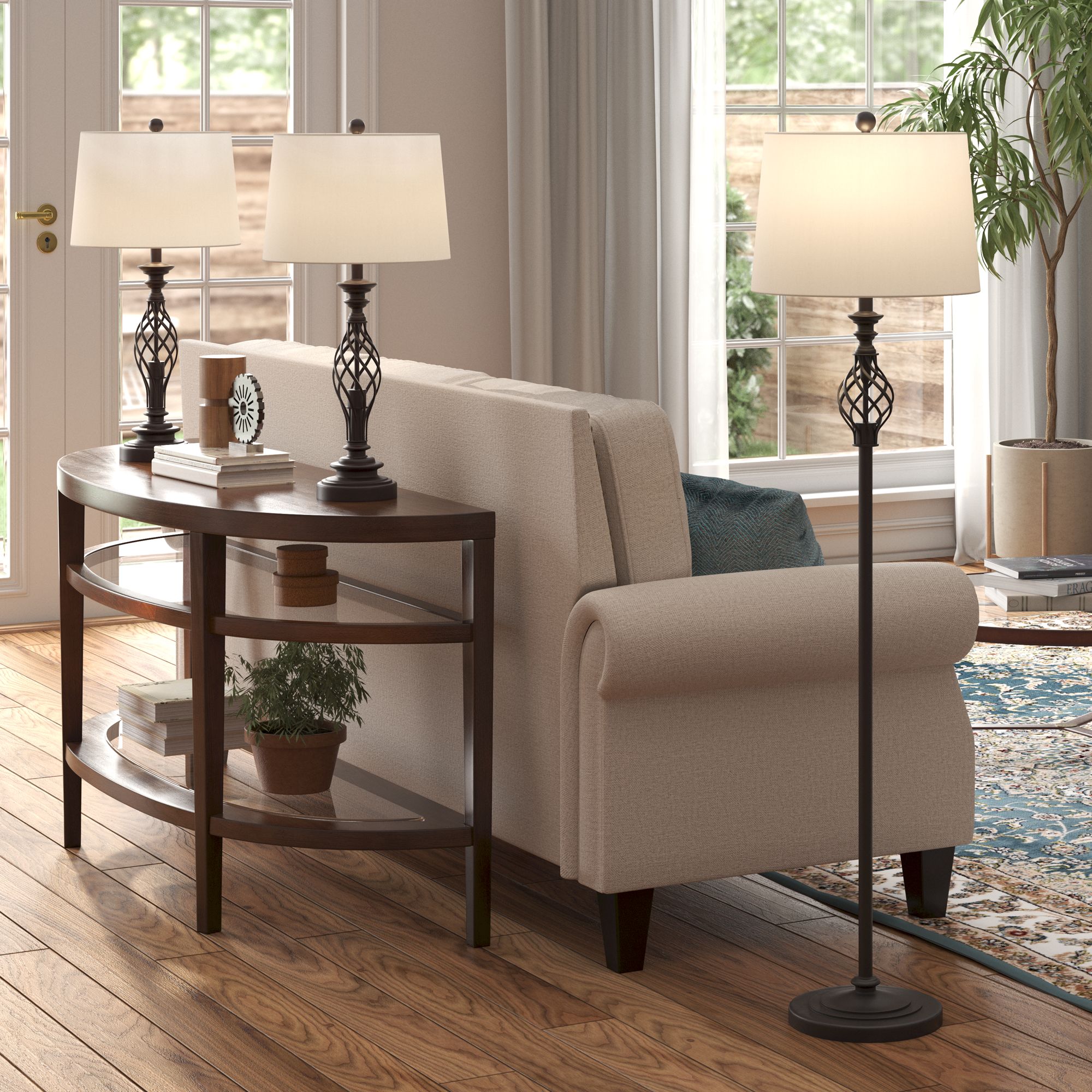 Regency Hill Classic Black Finish Metal Table and Floor Lamp Set ...