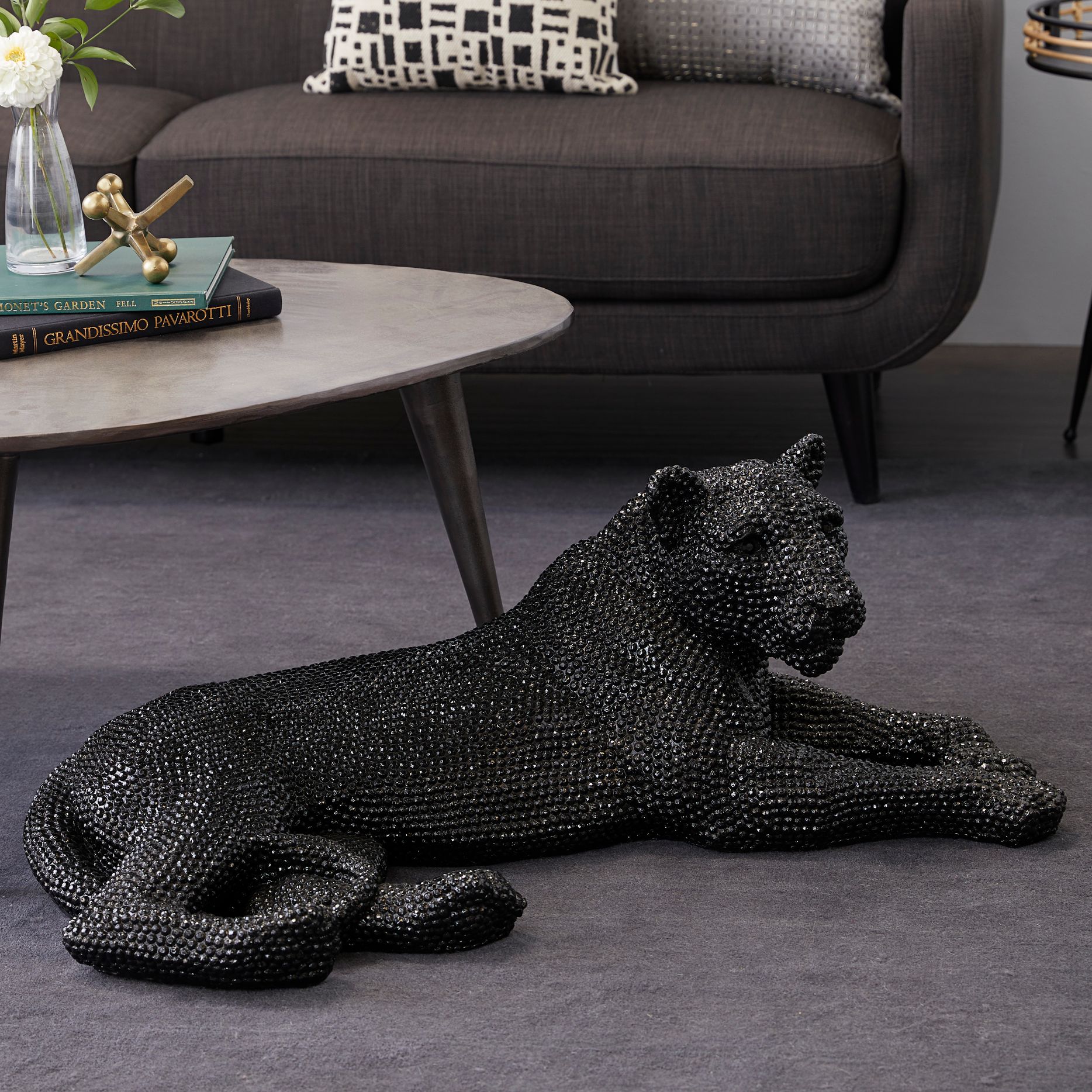 Roaring Art II 39" Wide Black Faceted Diamond Leopard Statue - #845V4 ...