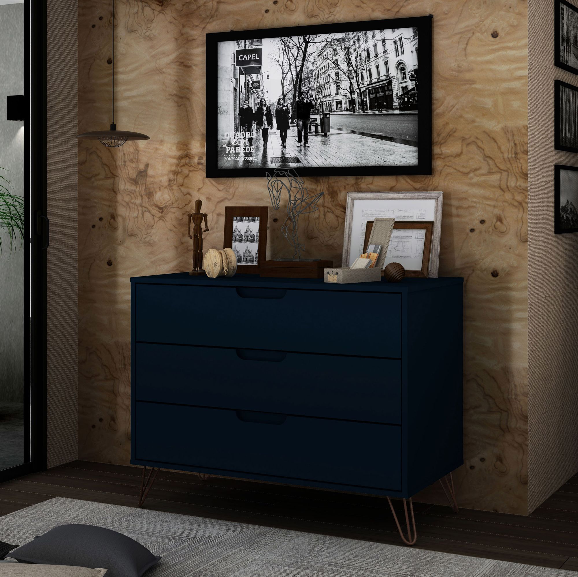Rockefeller 35 1 4 W Tatiana Midnight Blue 3 Drawer Dresser 78N71 Lamps Plus