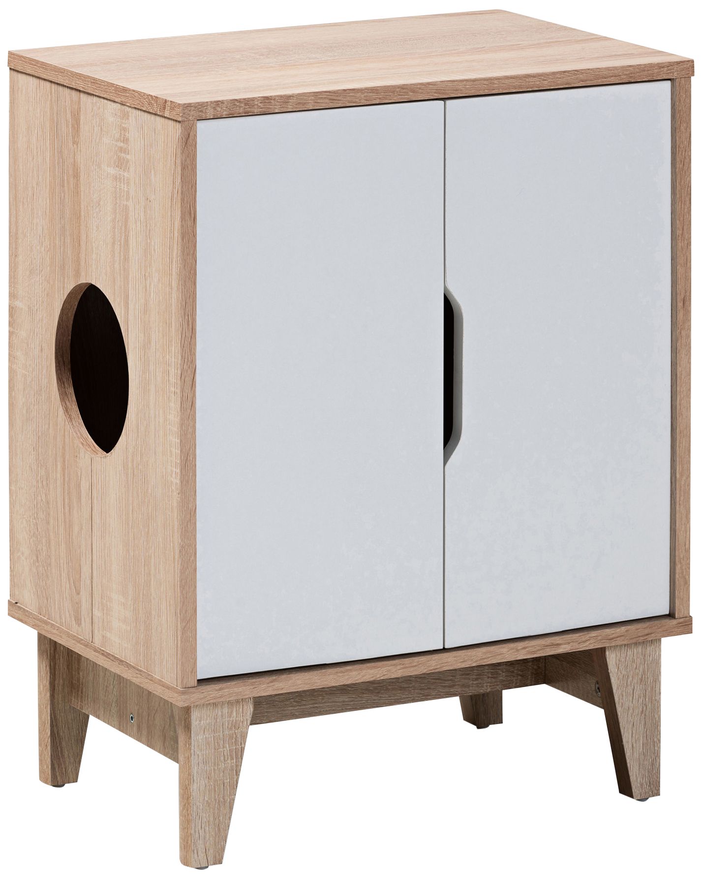 Romy Oak and White 2-Door Wood Cat Litter Box Cover House - #74N66 ...