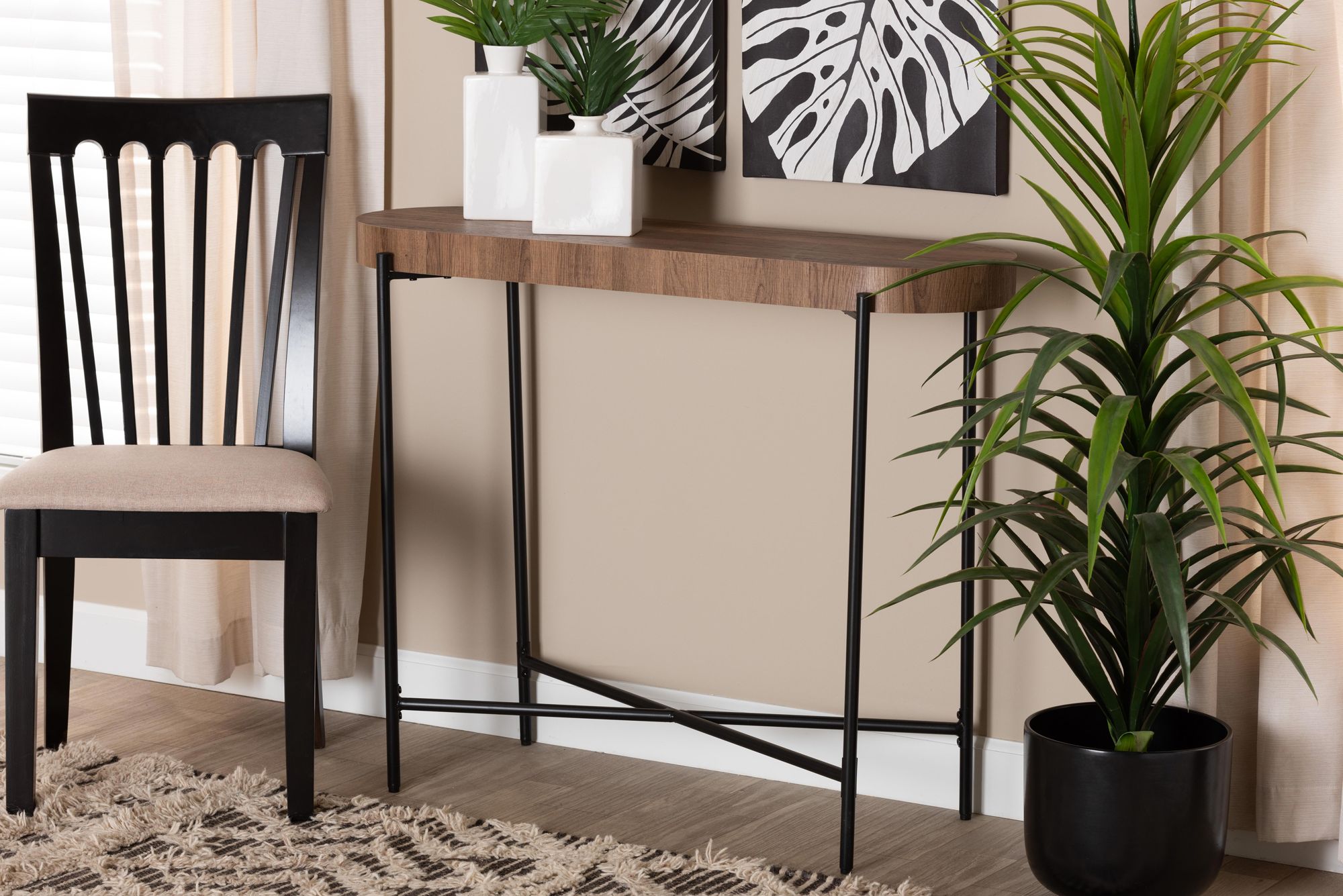 Savion 39 1/2"W Walnut Brown Wood Black Metal Console Table - #3537C ...