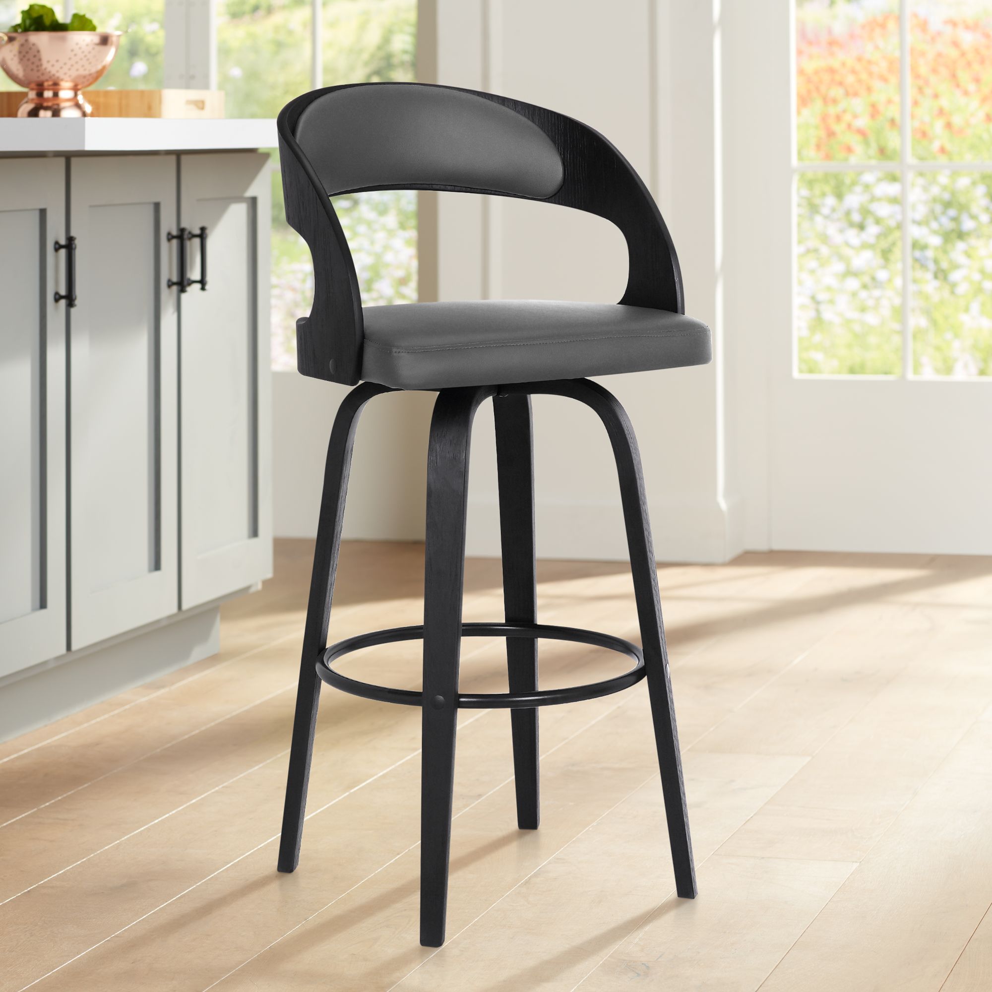 Shelly 29 3 4 Gray Faux Leather Swivel Bar Stool 80P33 Lamps Plus