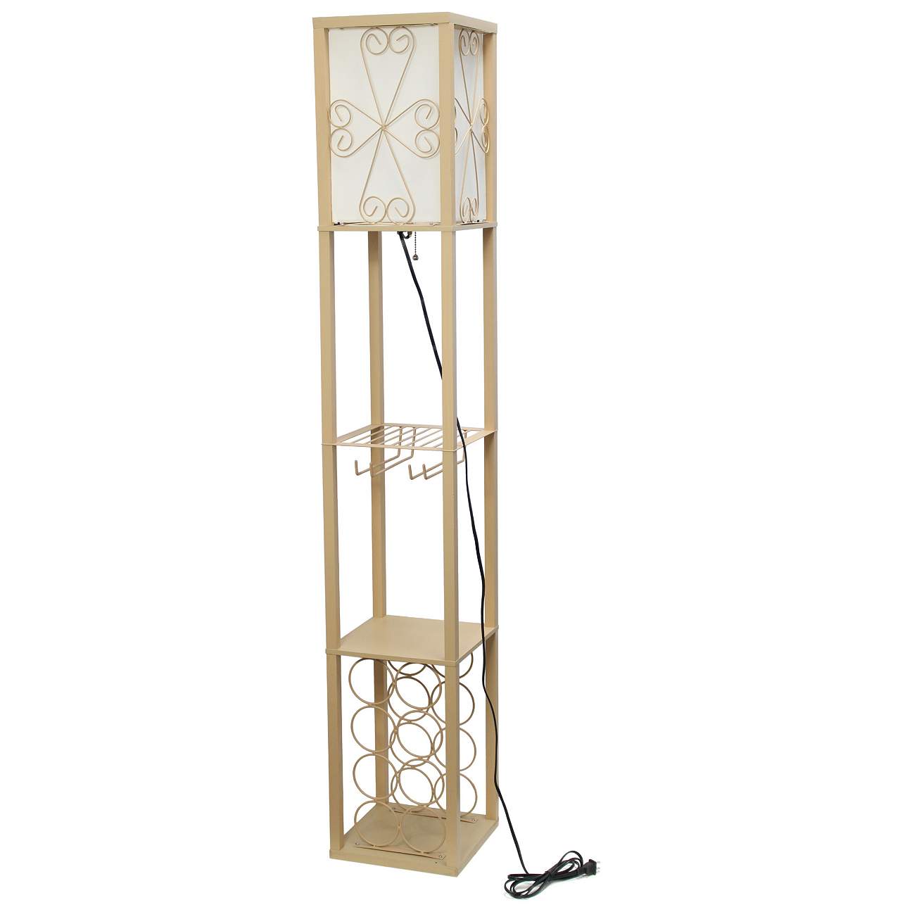 Simple Designs Tan Etagere Floor Lamp With Storage And Shelf 77g46