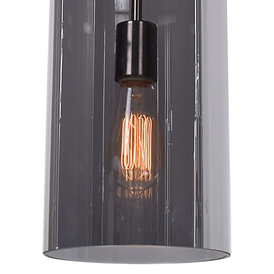 Simplicite Tall Cylinder Pendant - Black Chrome, Smoke Glass Diffuser ...