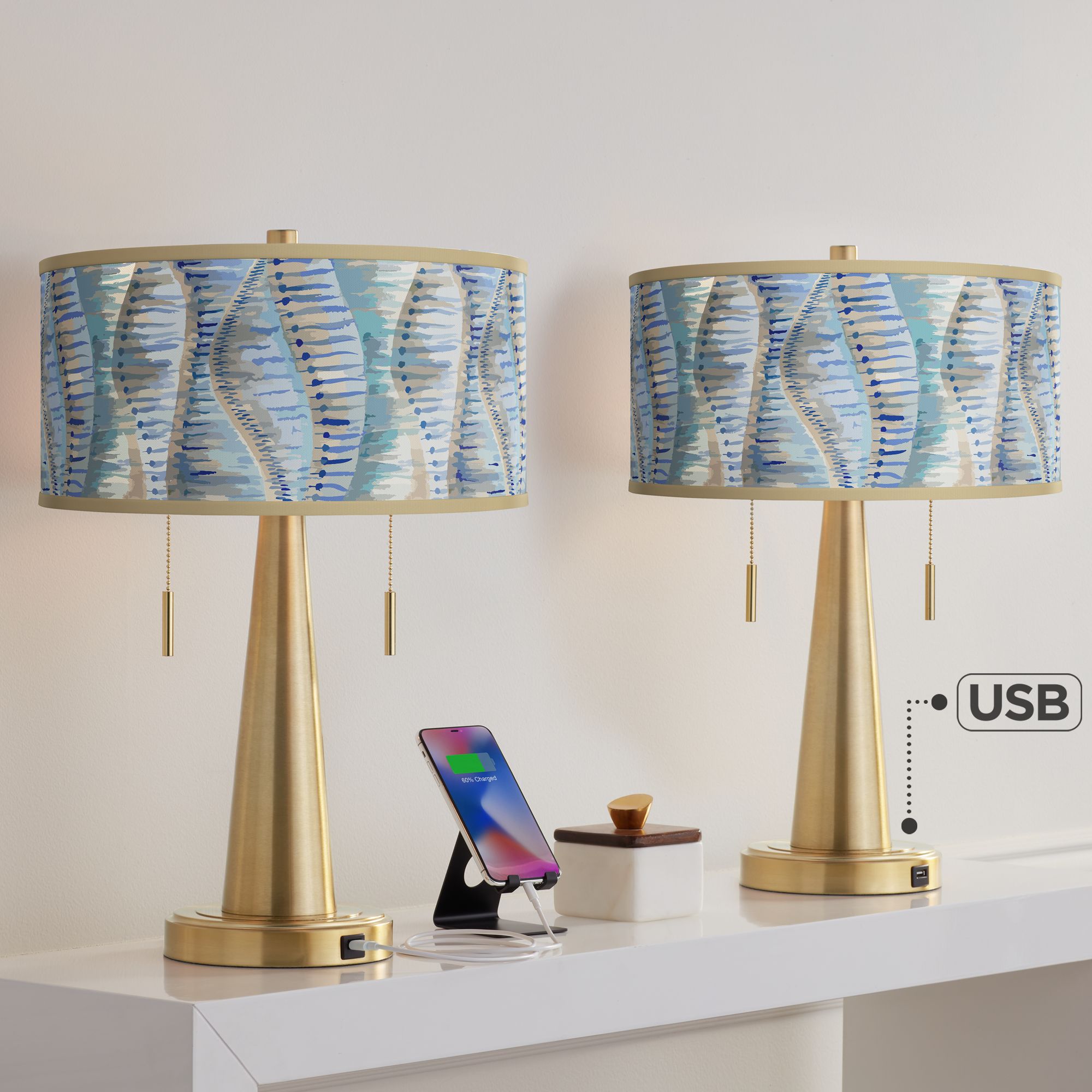 Siren Vicki Gold USB Table Lamps Set of 2 - #135C9 | Lamps Plus