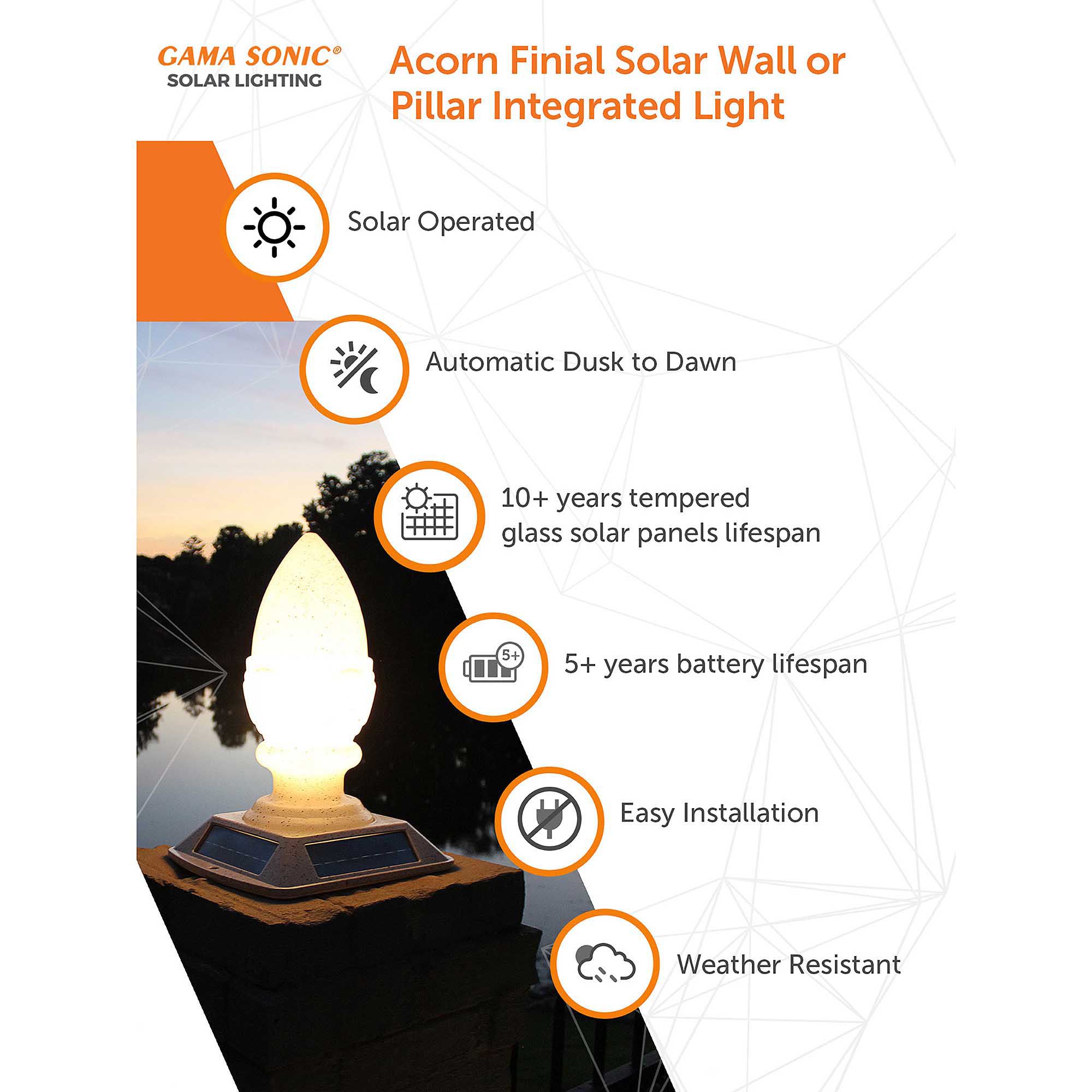 Solar Acorn Pillar Finial Light Speckled Grey Outdoor LED Pier Mount ...