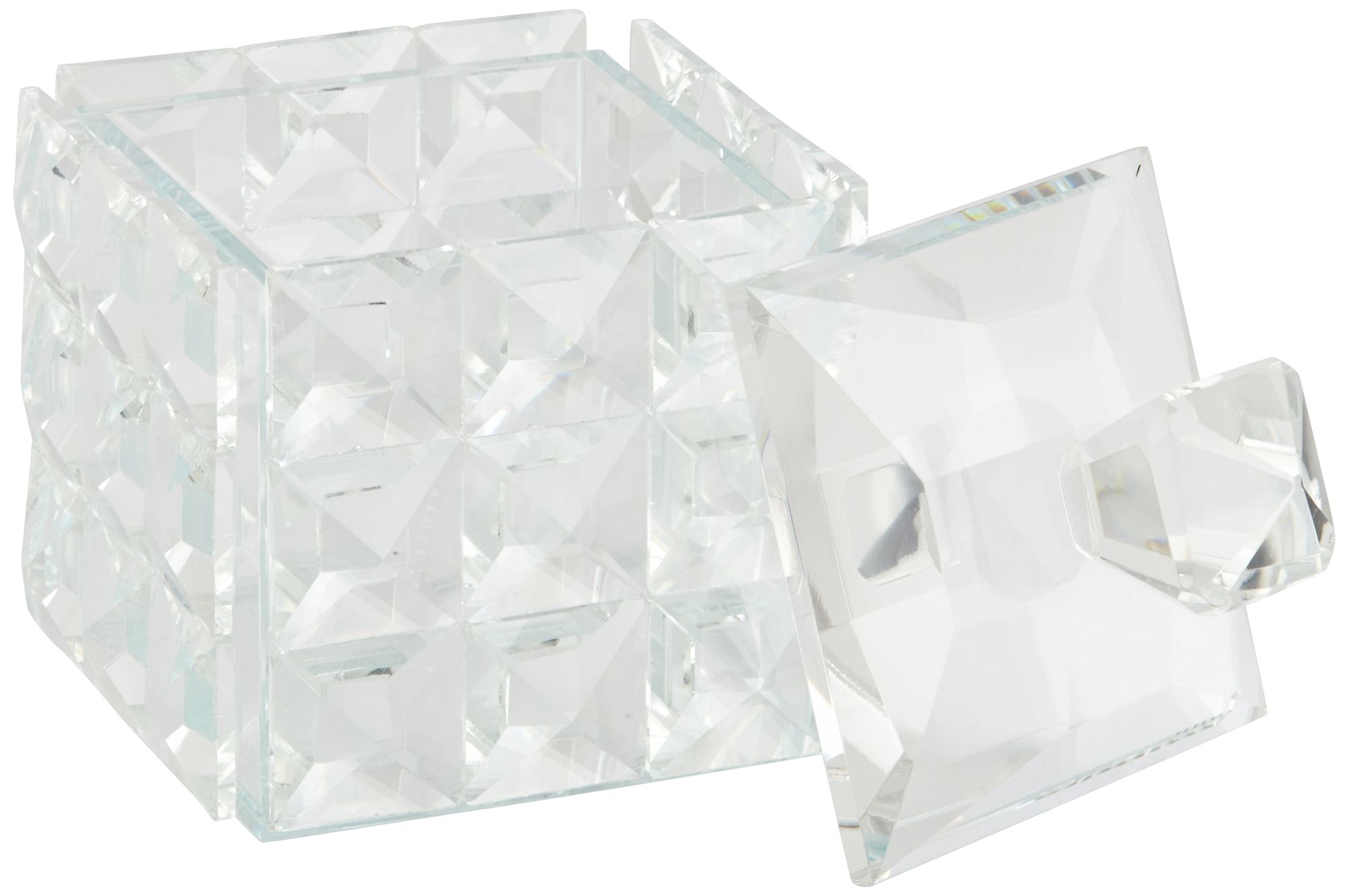 Square Facet 5 1/4" High Clear Glass Jewelry Box with Lid - #167T0 ...