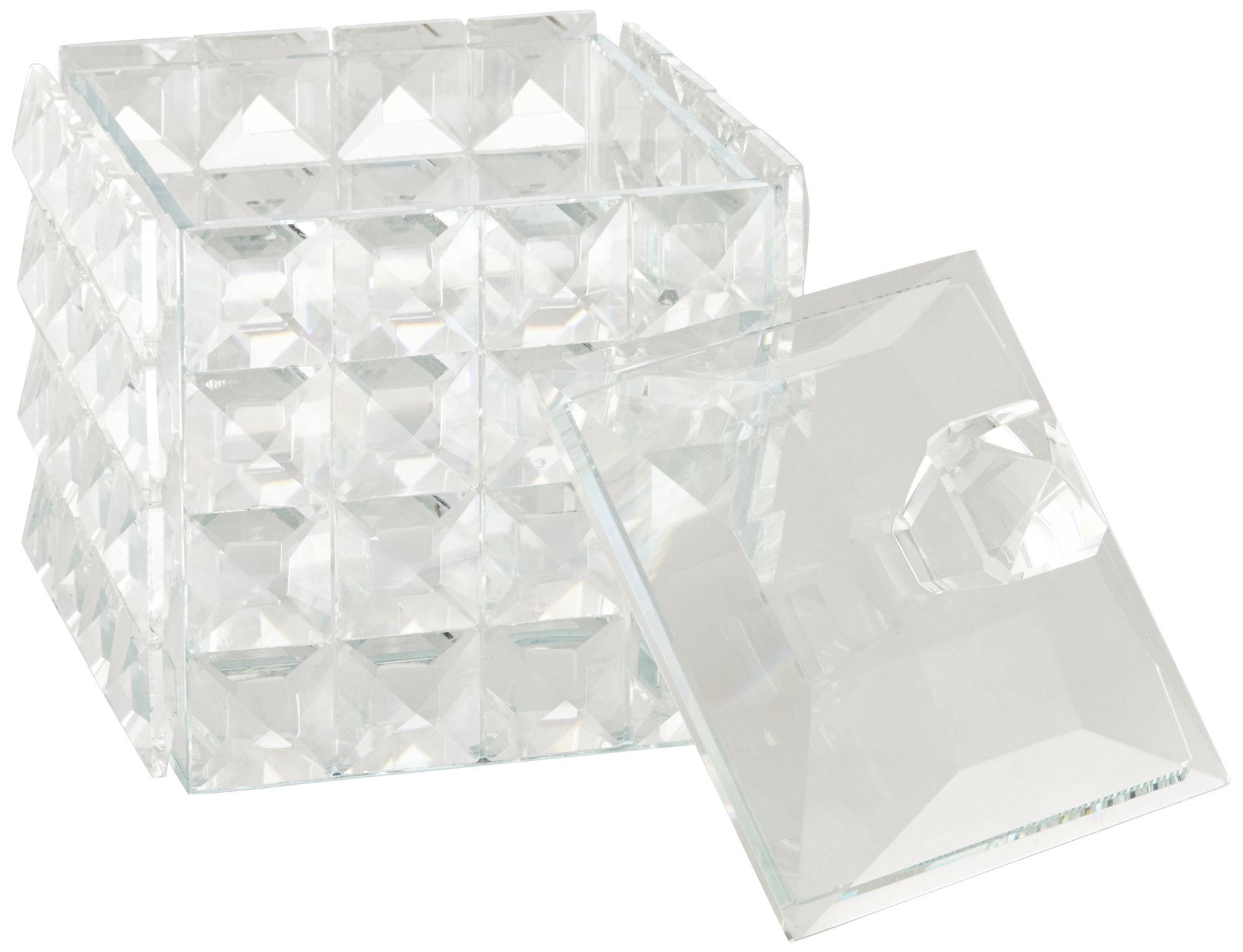 Square Facet 6 1/2" High Clear Glass Jewelry Box with Lid - #166T0 ...