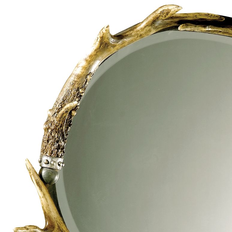 Stag Horn Faux Antler 26" x 24" Round Wall Mirror - #49881 | Lamps Plus