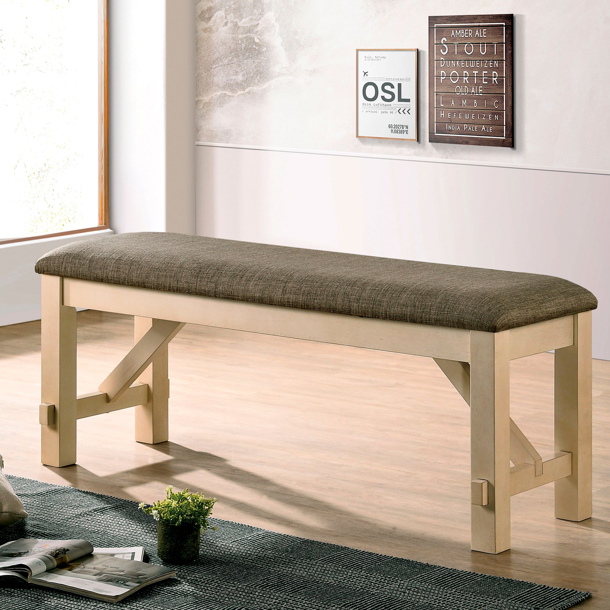 Stolily 48" Wide Gray Fabric Dining Bench - #529M2 | Lamps Plus