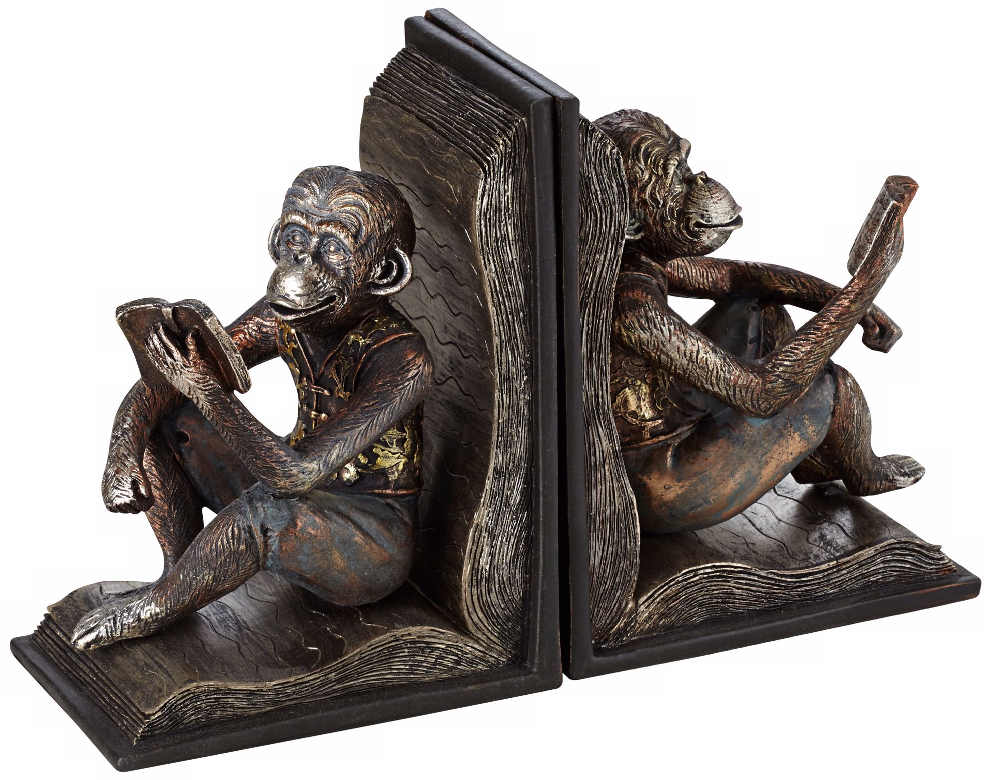 Studious Reading Monkeys 7 1/2" High Bookends Set - #3Y276 | Lamps Plus