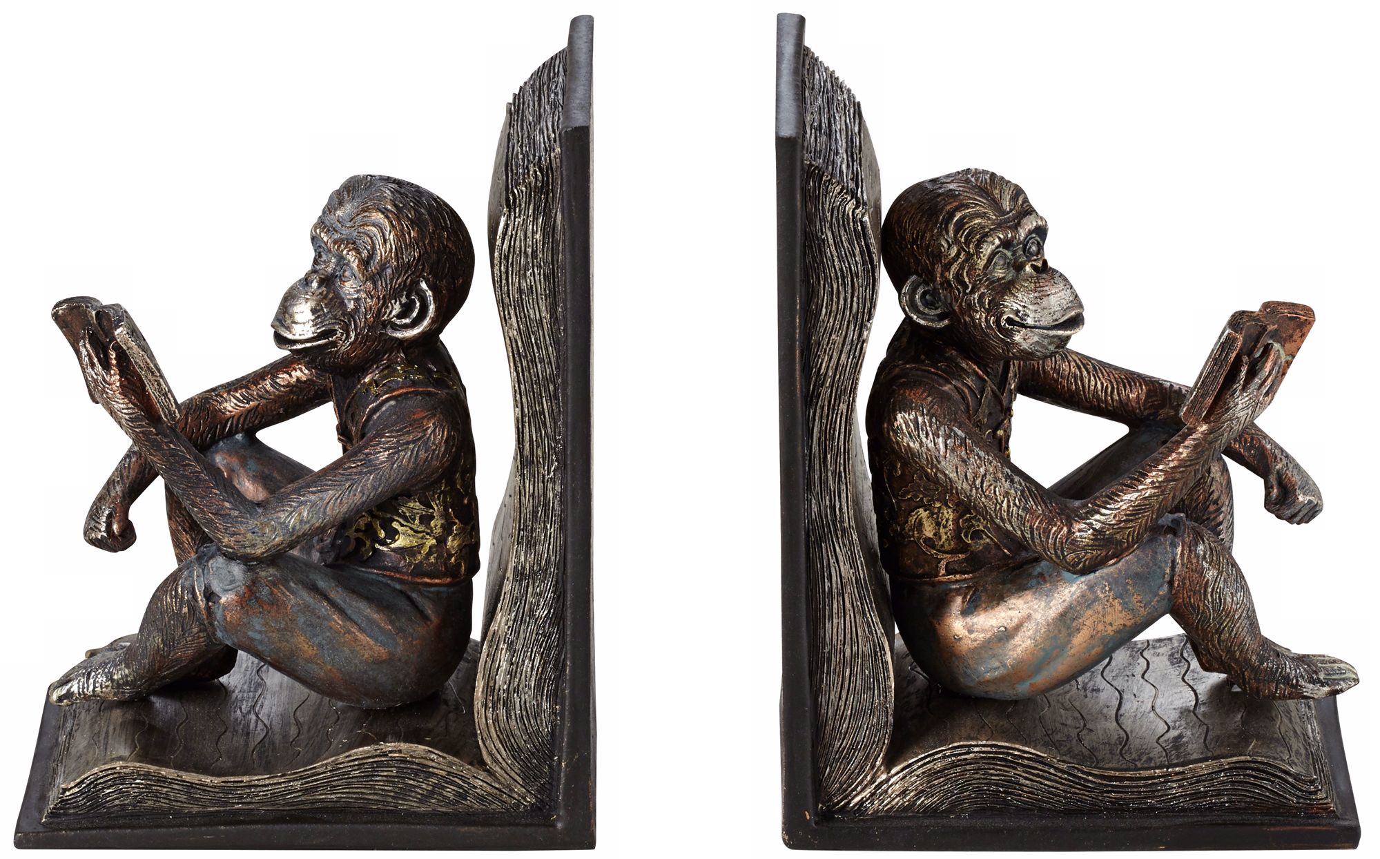 Studious Reading Monkeys 7 1/2" High Bookends Set - #3Y276 | Lamps Plus