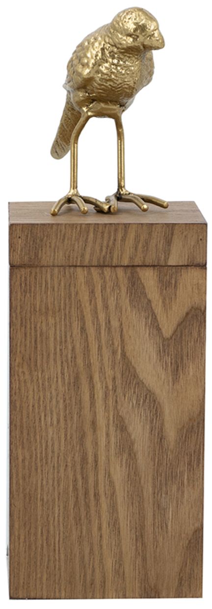 Tall Wooden Storage Box Ash Veneer & Playful Gold Bird Sculpture ...