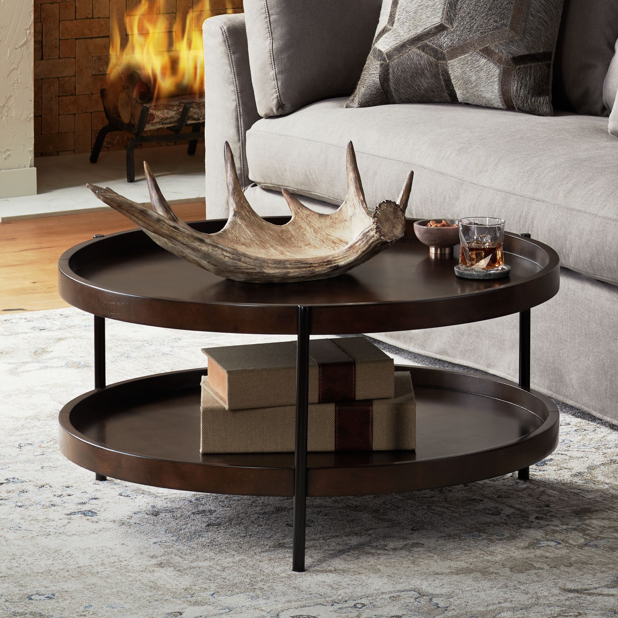 Taos Brown Wood Round Coffee Table 78T55 Lamps Plus