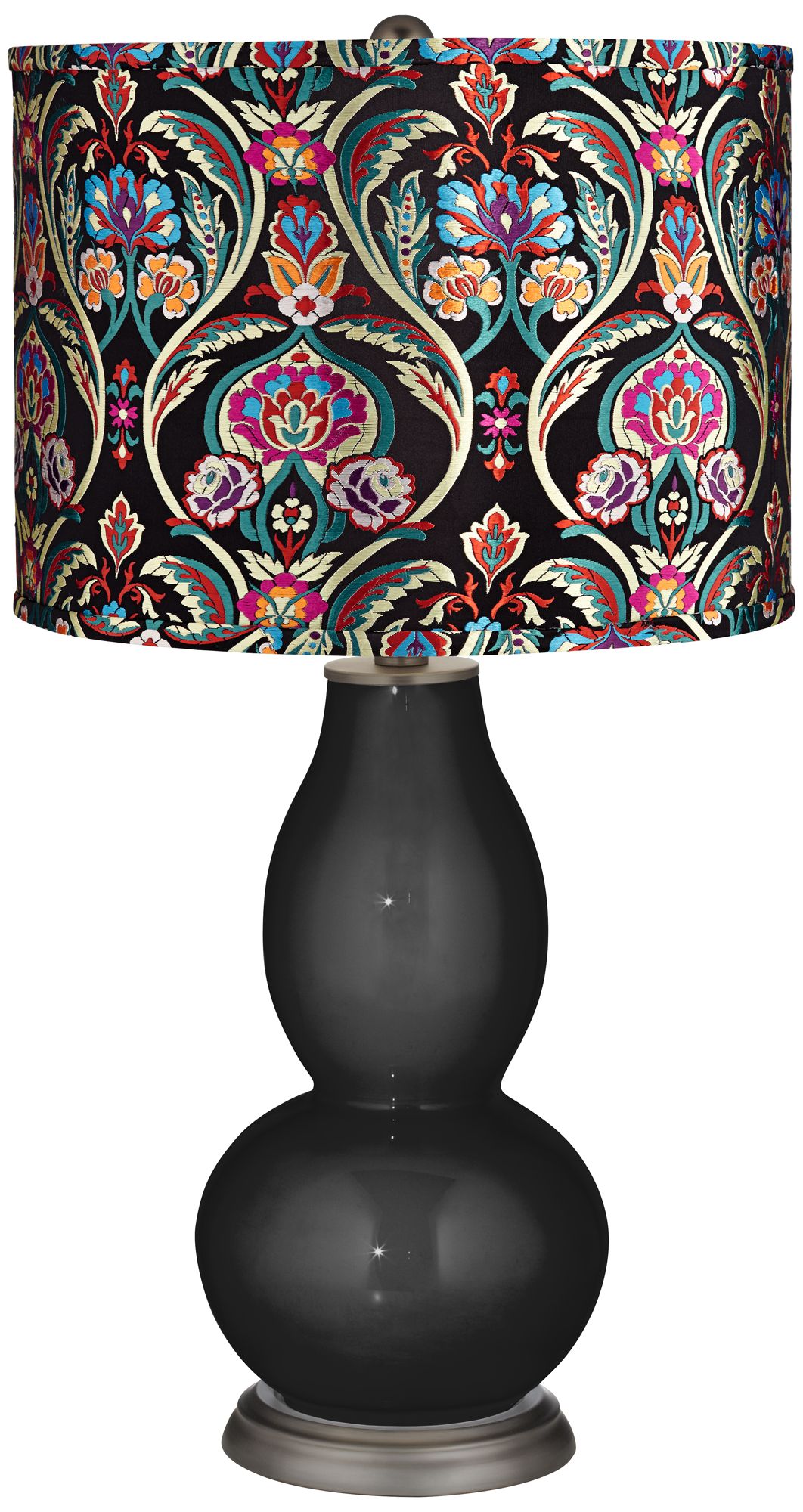 Tricorn Black Multi-Color Embroidered Double Gourd Table Lamp - #84M25 ...