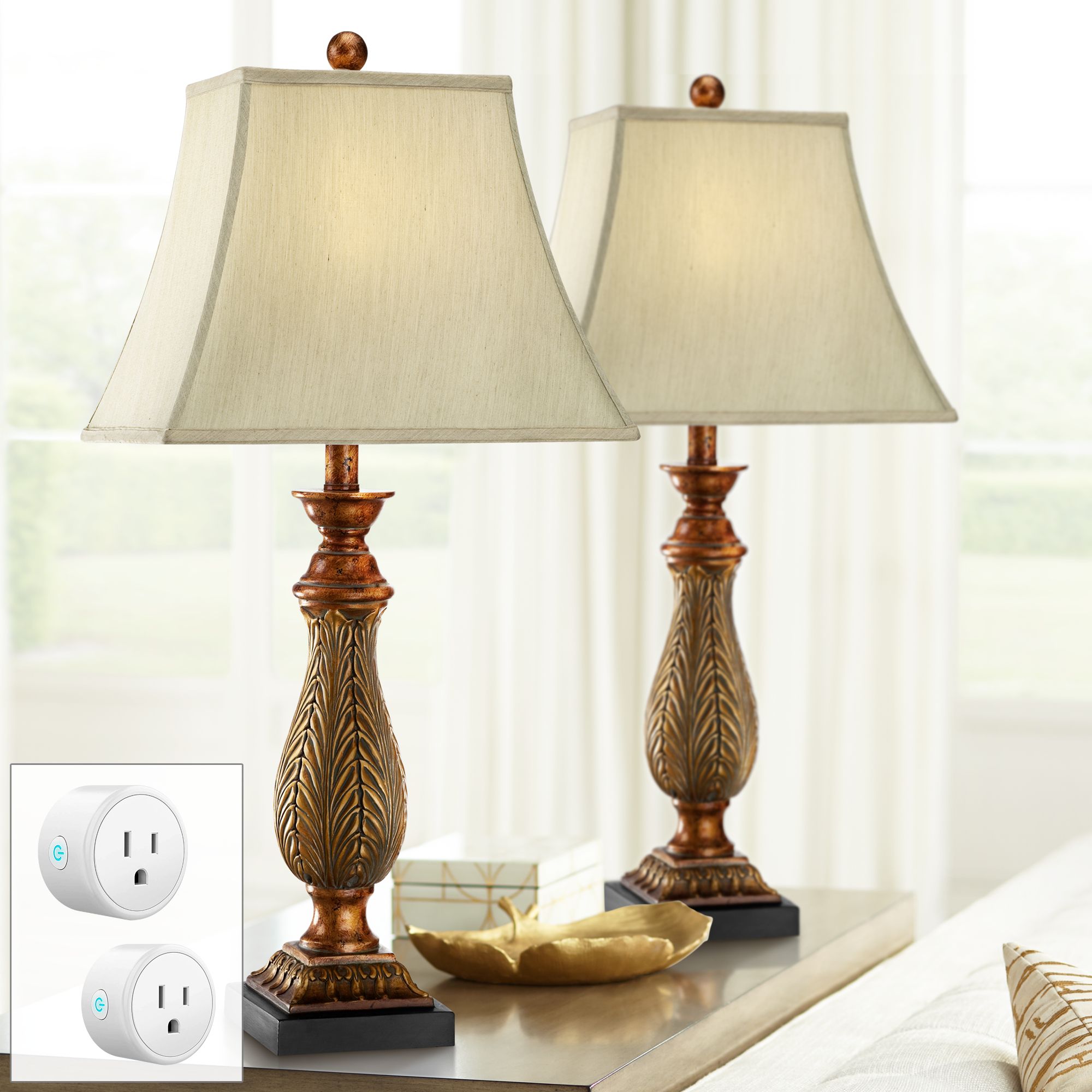 Tulip Two-Tone Gold Table Lamps Set of 2 with Smart Sockets - #674P8 ...