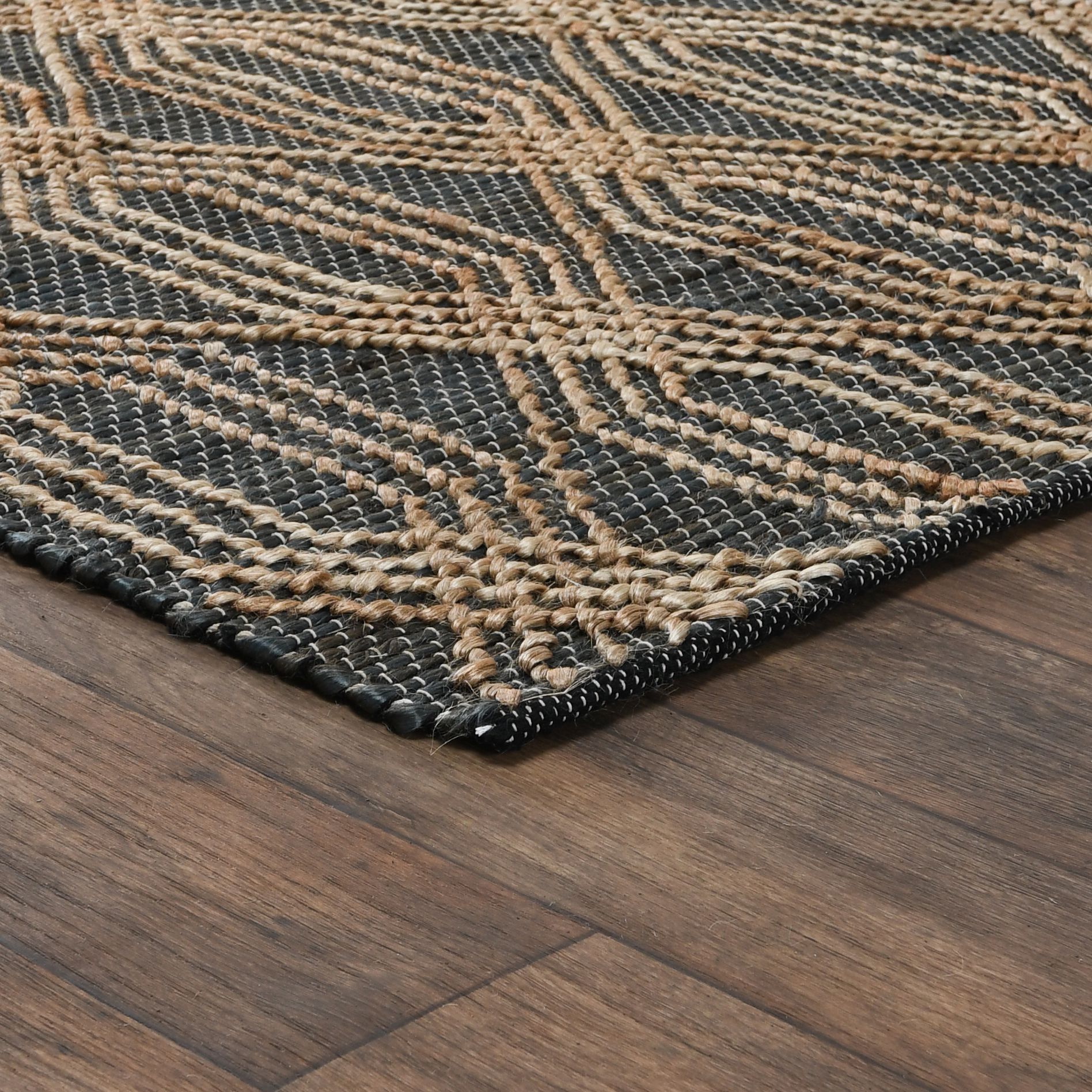Tustin Blue Charcoal and Natural Jute Area Rug - #76X11 | Lamps Plus