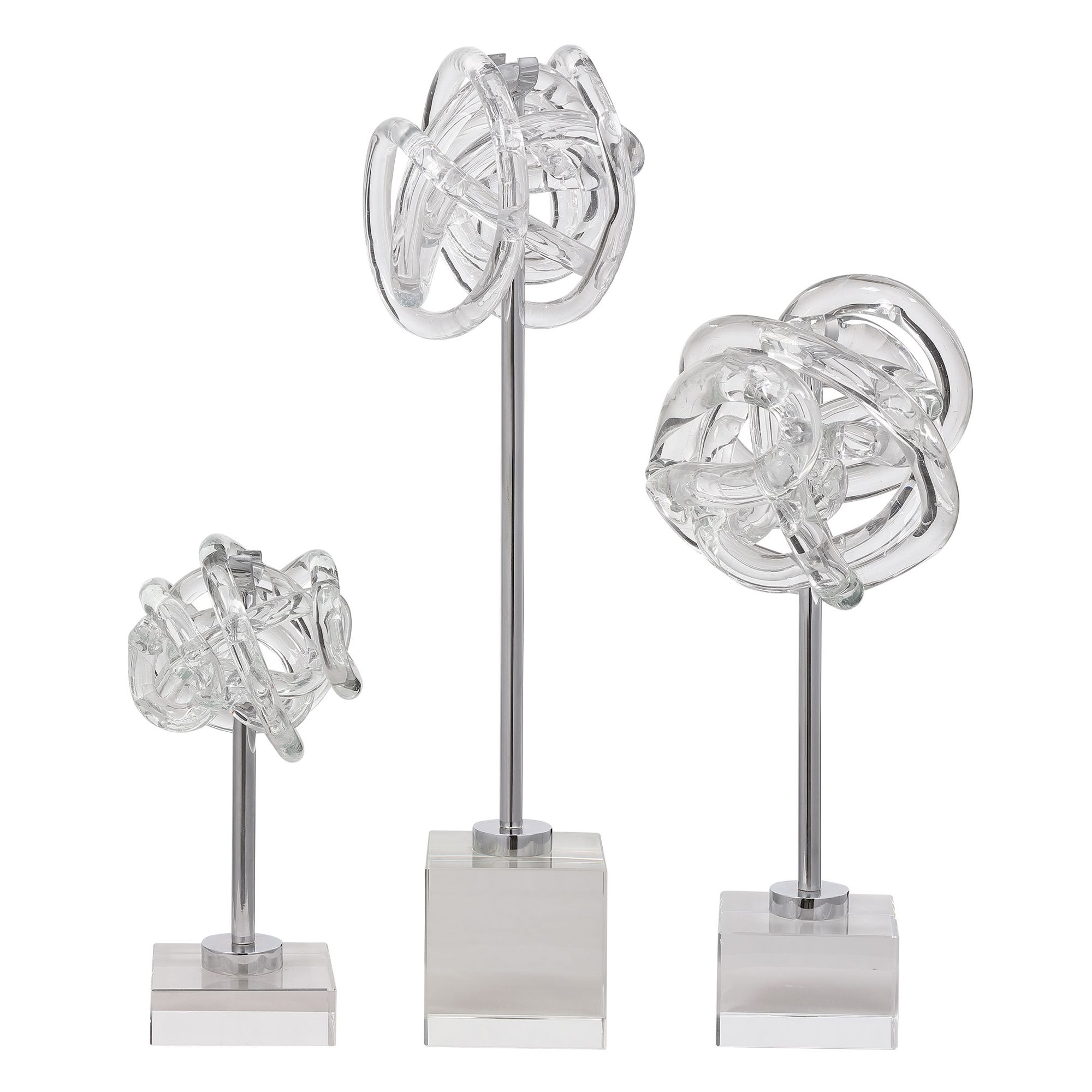 Uttermost Clear Glass Knot Neuron Sculptures Set of 3 - #89R04 | Lamps Plus