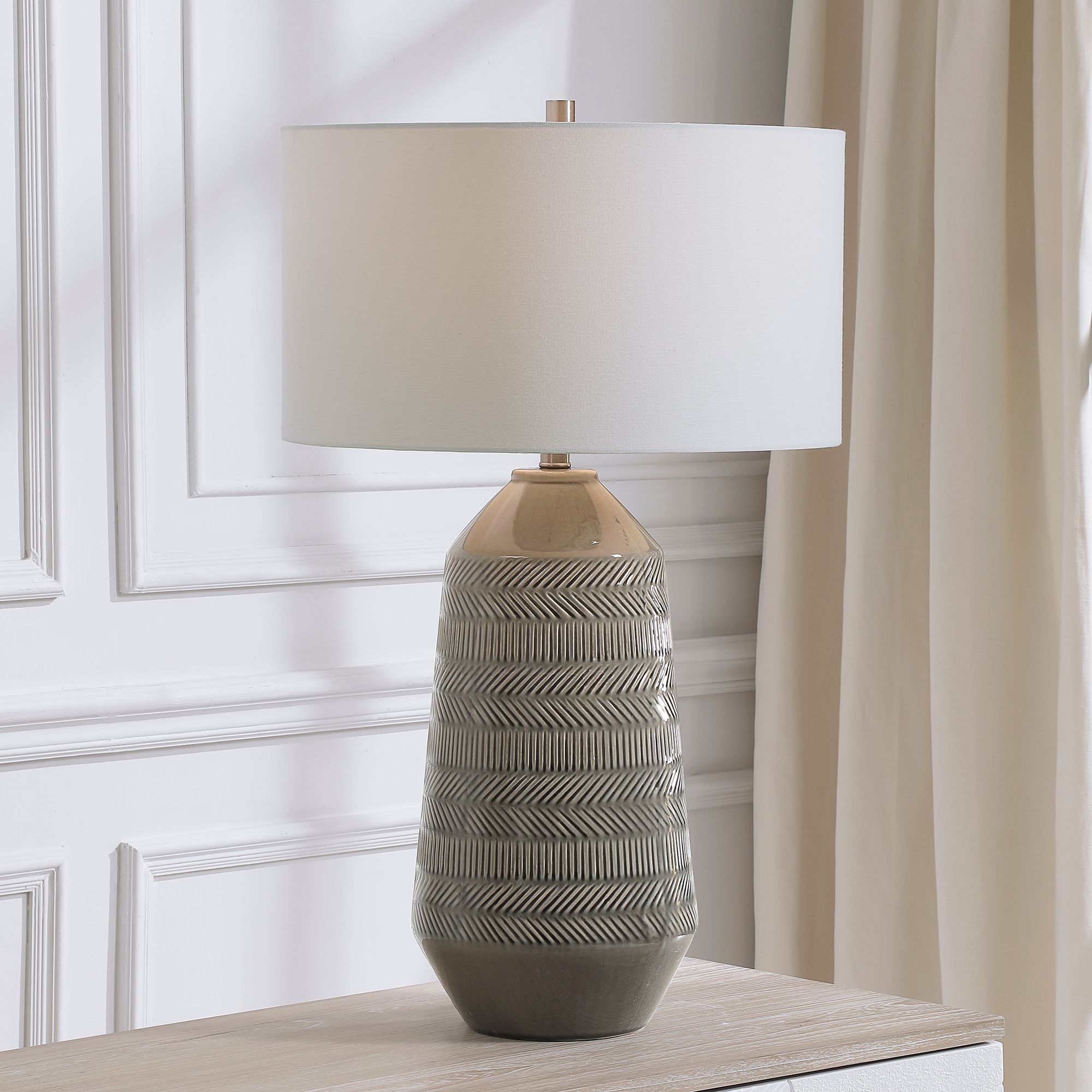 Uttermost Rewind 31 1/2" Soft Gray Glaze Ceramic Table Lamp - #89F87 | Lamps Plus