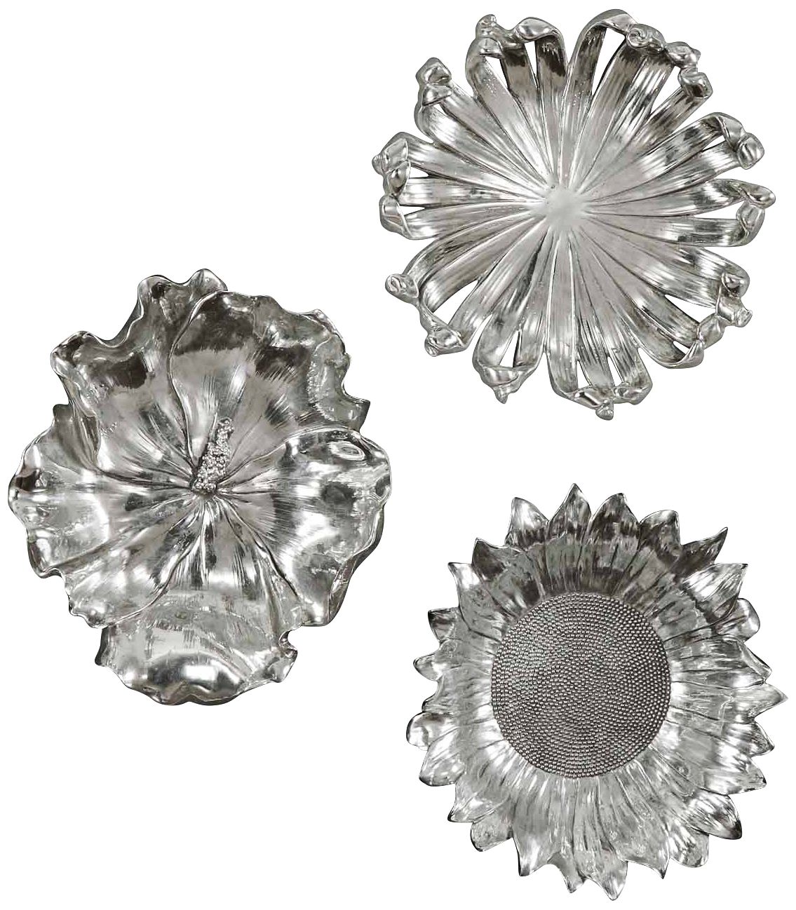 Uttermost Set of Three 12" Round Silver Flower Wall Art - #4N936 ...