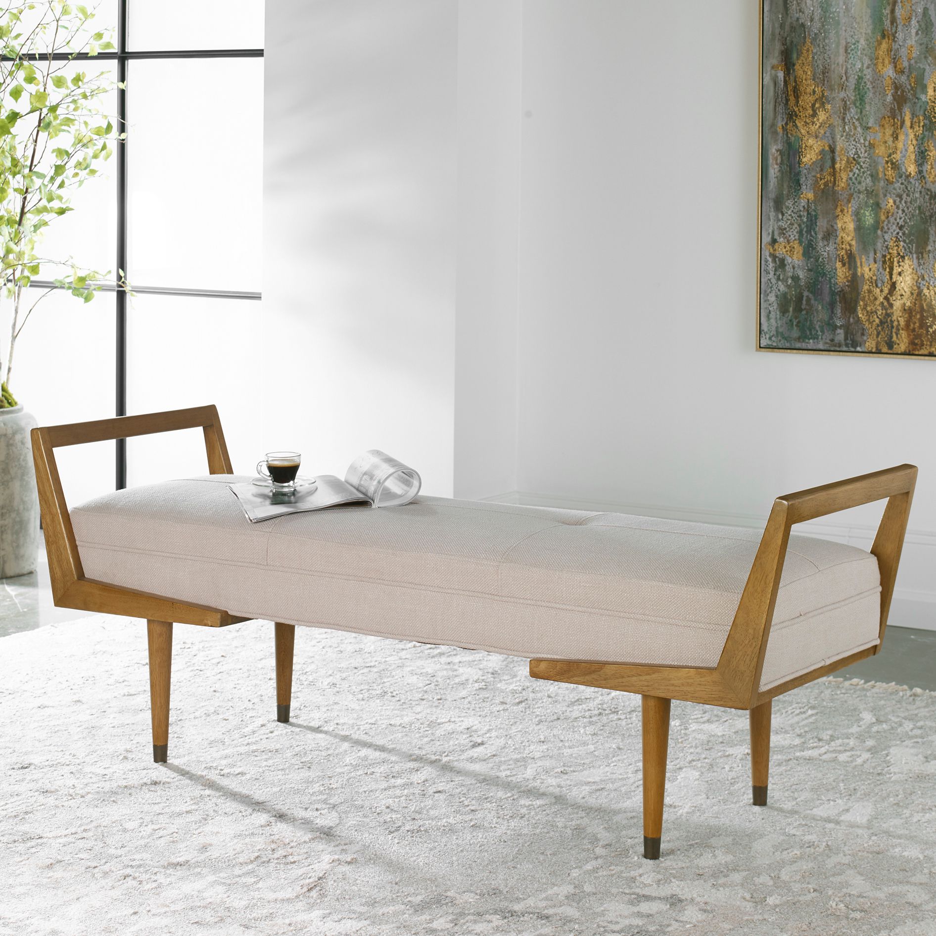 Uttermost Waylon 59 Wide Woven Beige Fabric Tufted Bench