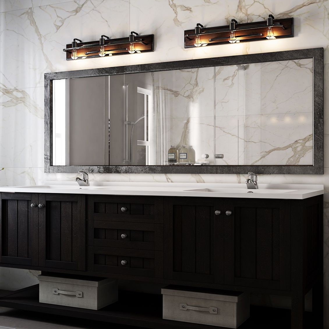 Varaluz Lofty 25 1/2" Wide Steel and Wood Bath Light - #1H981 | Lamps Plus