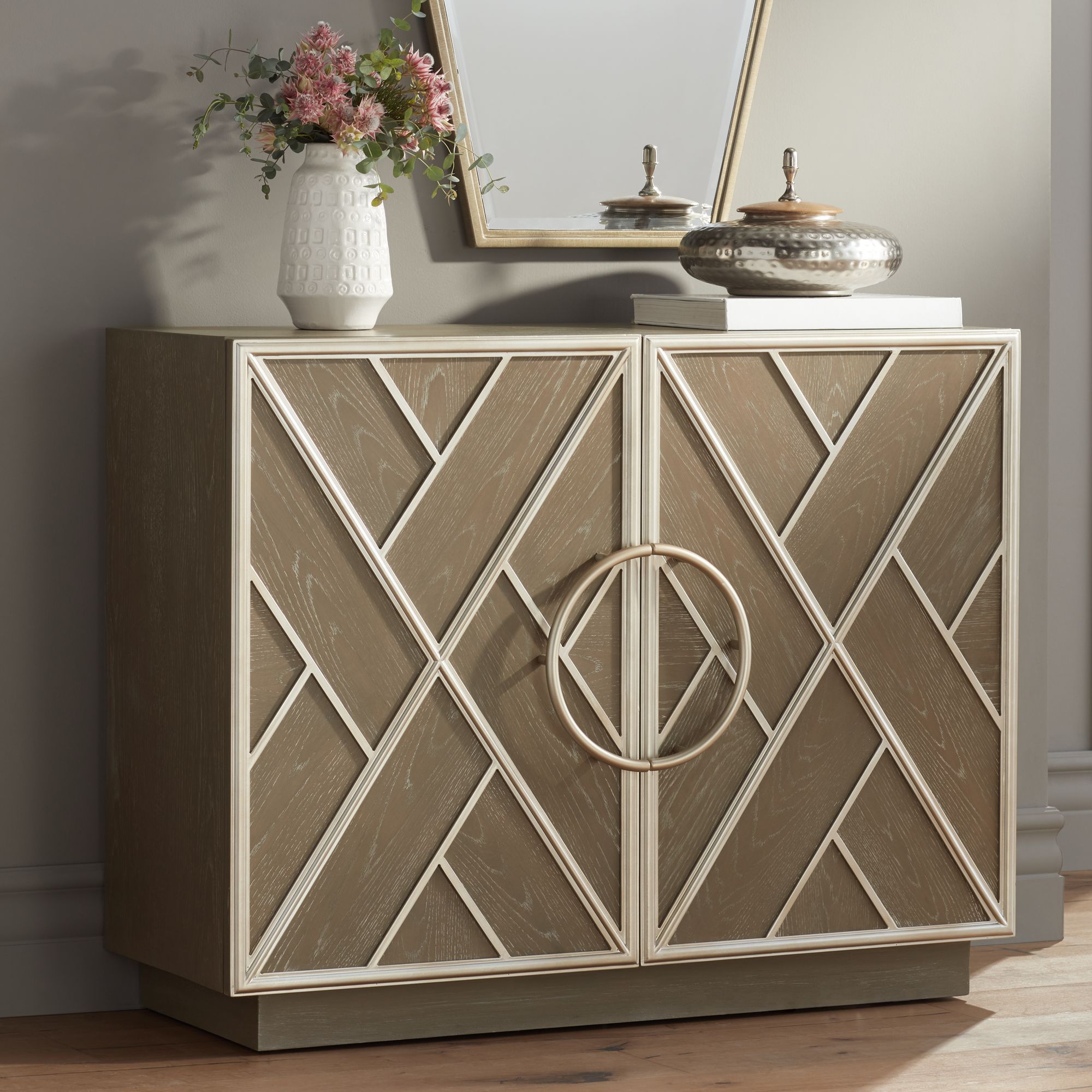 Vera Light Gray and Ivory 2 Door Accent Chest