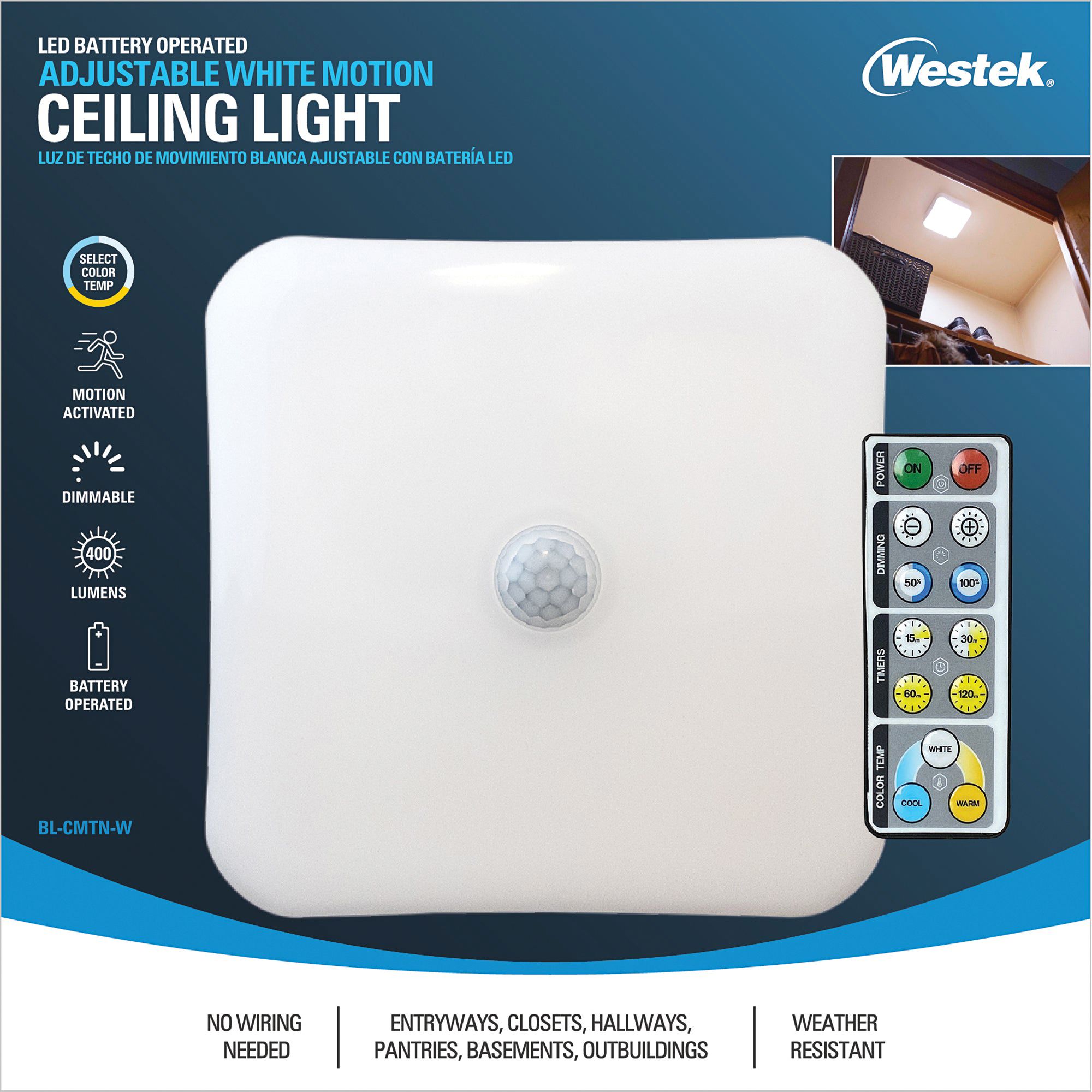 Westek 6 1/2"W White Dual Activated Ceiling Light w/ Remote - #763H1 ...