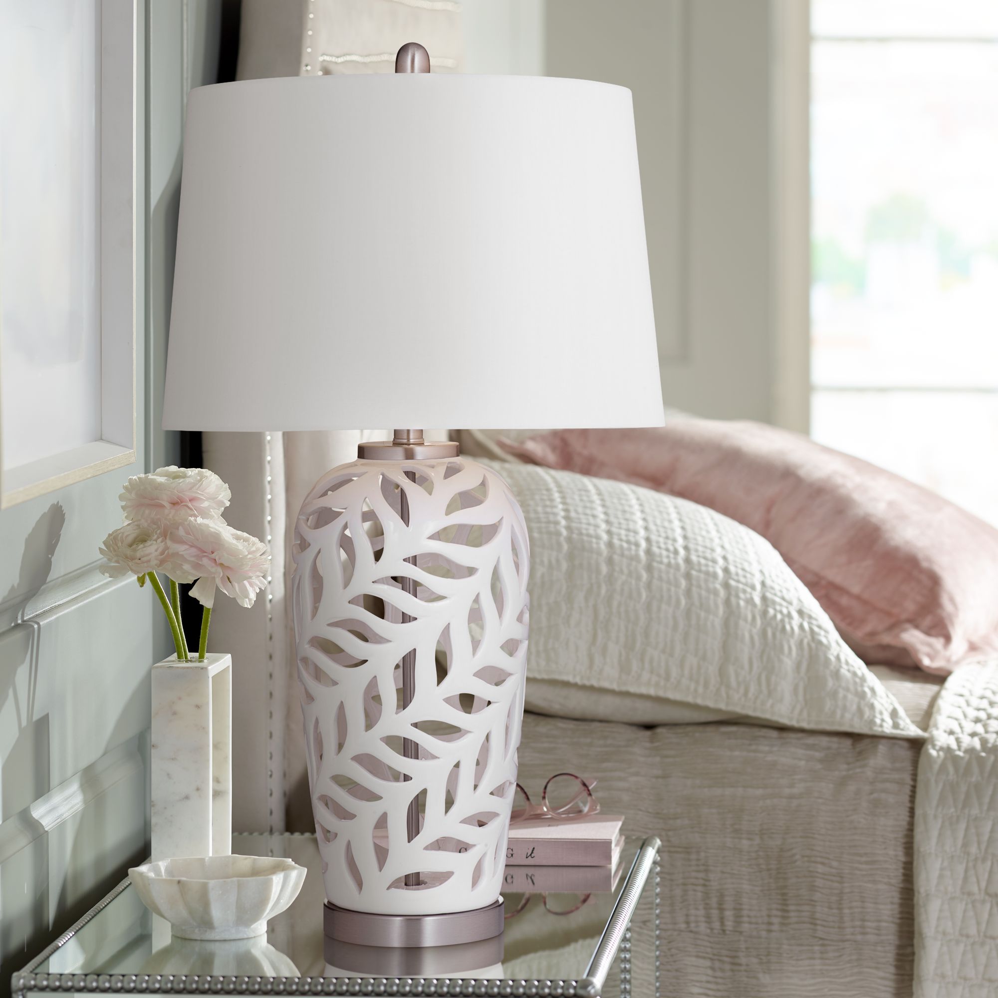 Willow White Foliage Ceramic Table Lamp - #310E0 | Lamps Plus