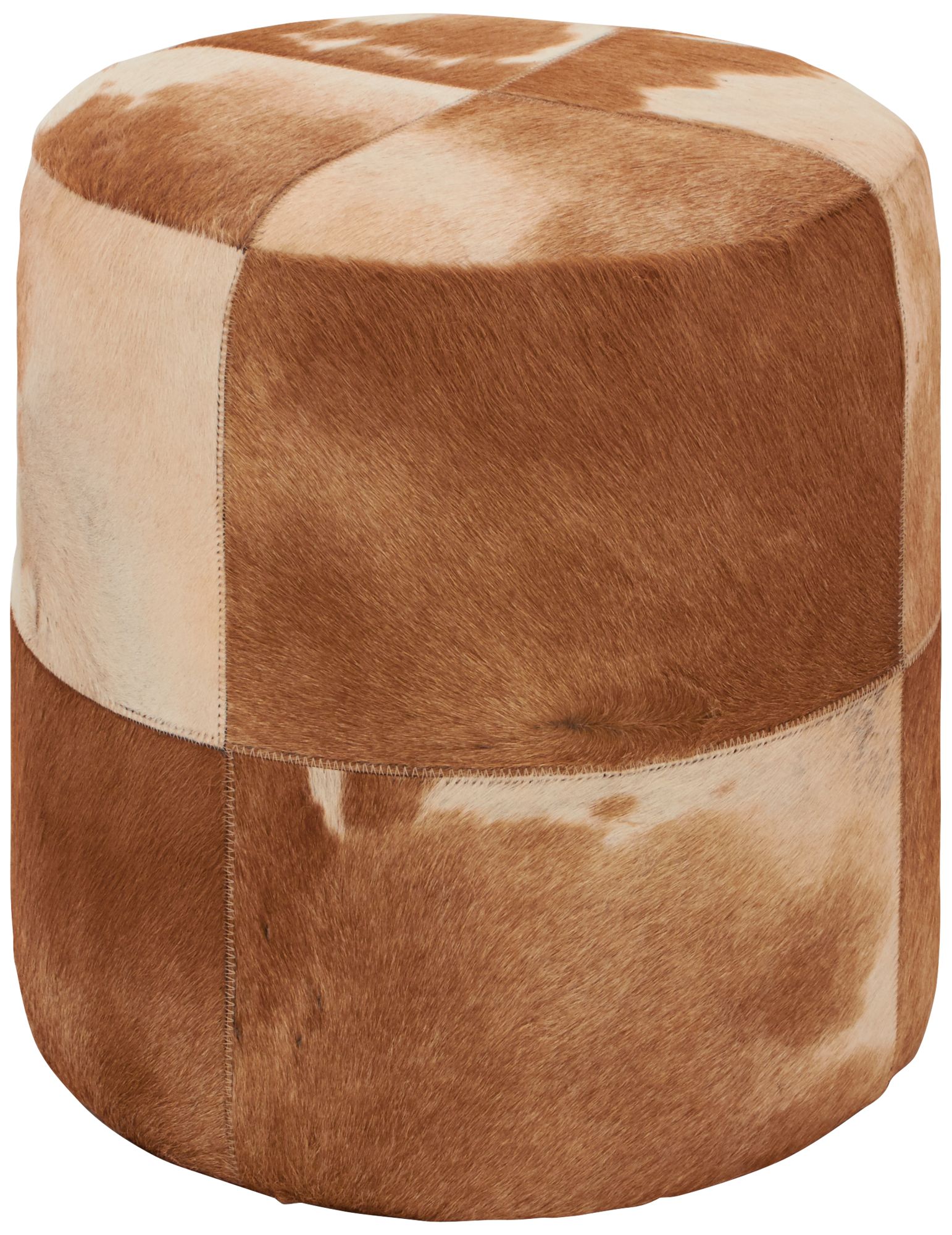 Wilson Brown and Ivory Leather Hide Round Ottoman
