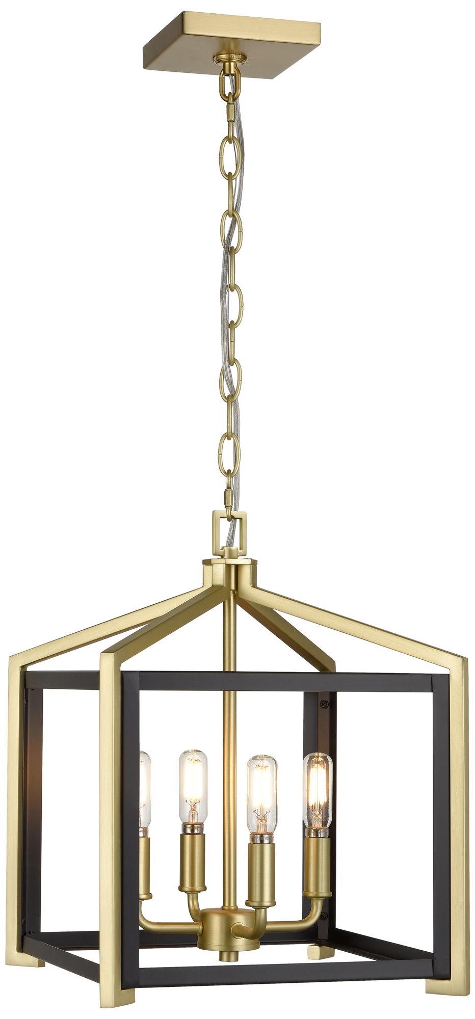 Wiscoy 12" Wide 4 Light Chain Hung Brushed Satin Brass Pendant With ...