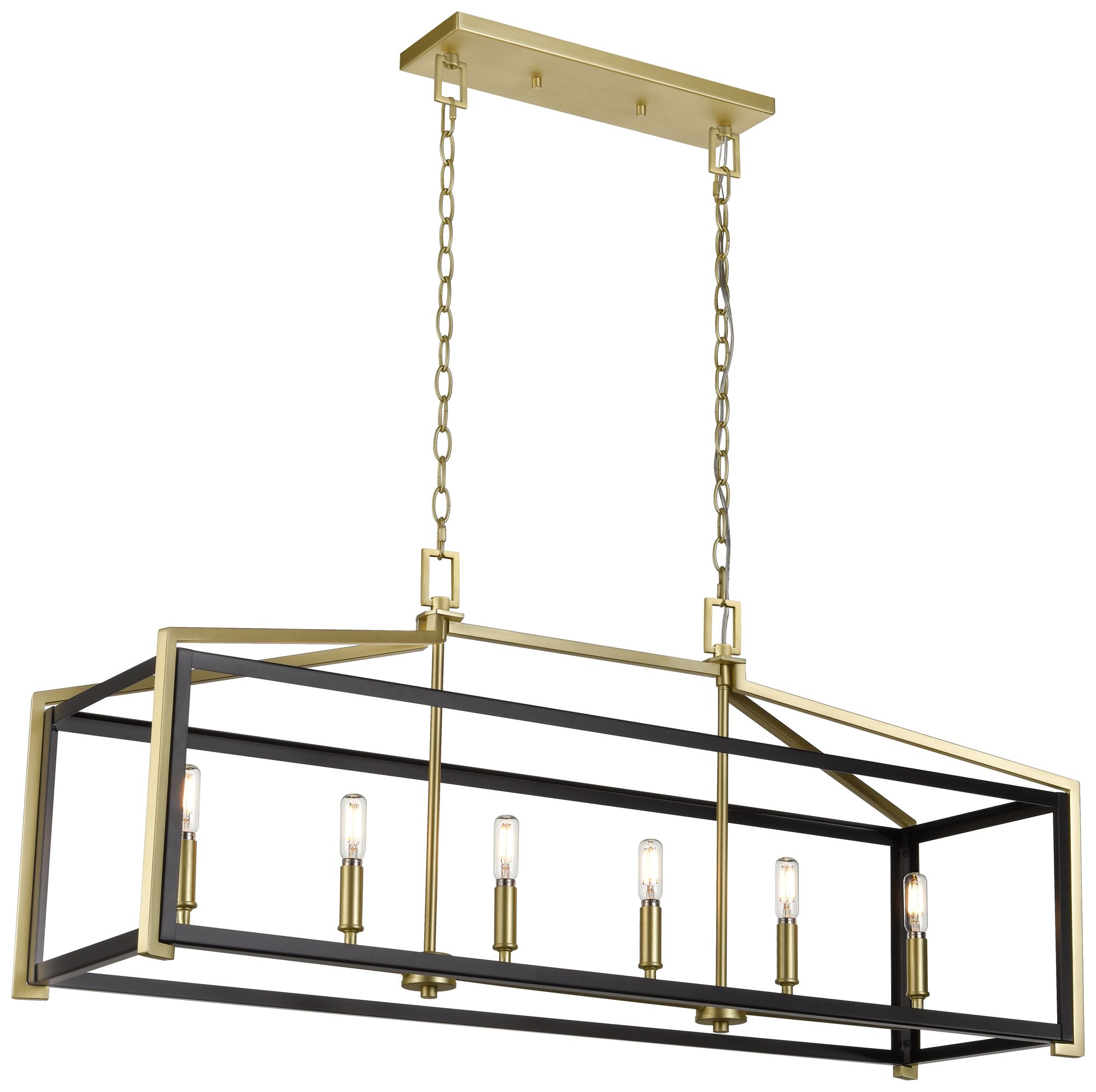 Wiscoy 42"W 6 Light Chain Hung Brushed Satin Brass Linear Pendant w ...