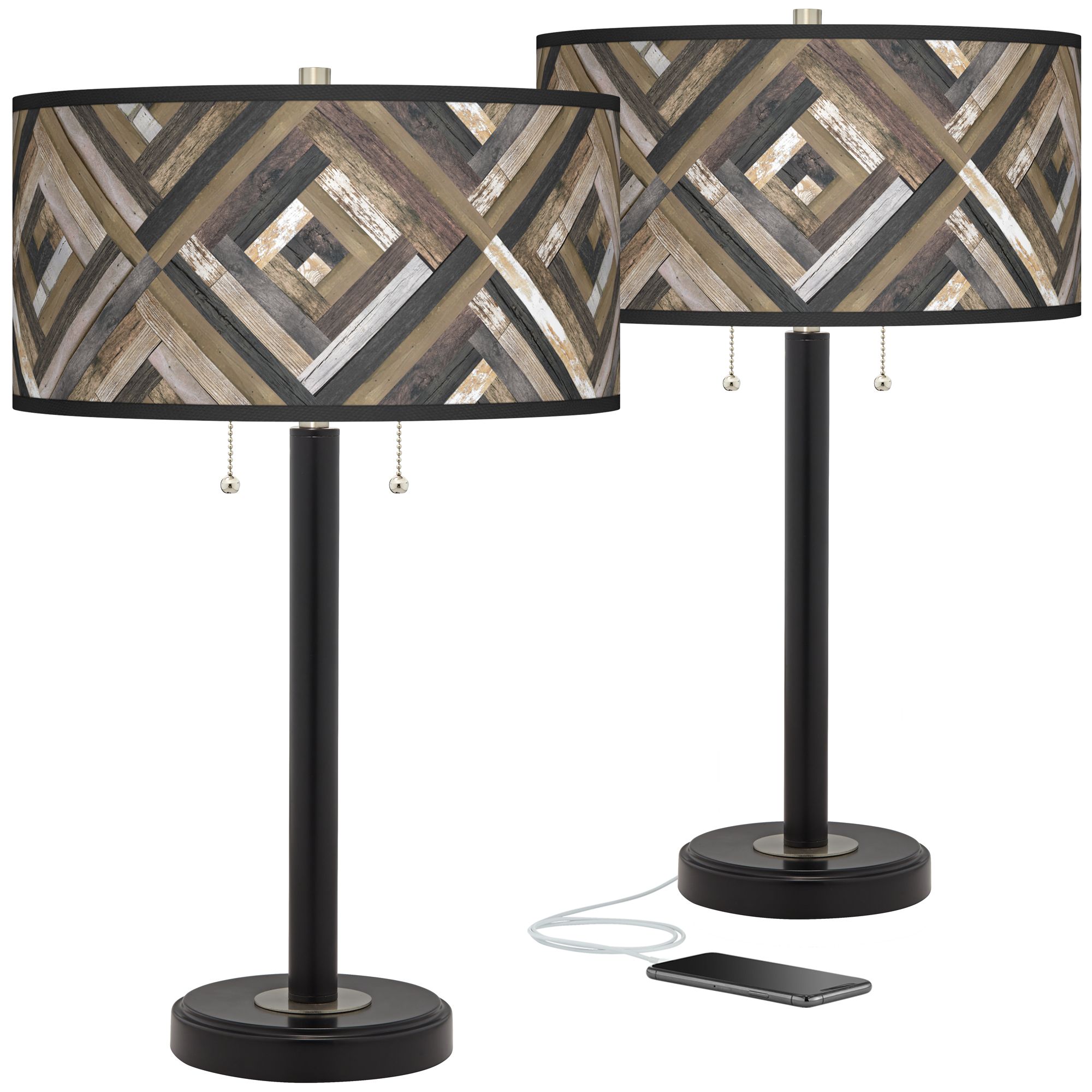 Possini Euro Cream Faux Silk and Bronze USB Table Lamps Set of 2 ...