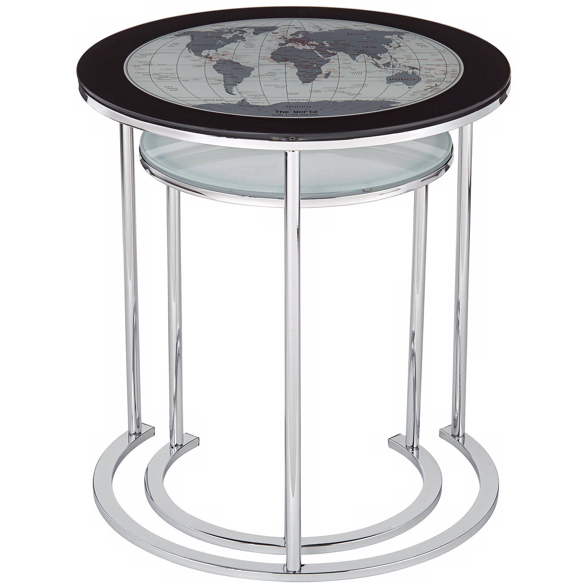 World Map 23 1/4" Chrome and Glass 2-Piece Nesting Tables - #4R010 ...