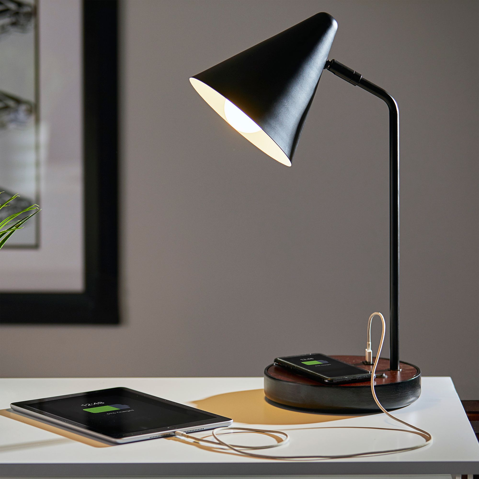 Oliver Black Walnut Wireless Charging Desk Lamp w/ USB Port - #018J1 ...