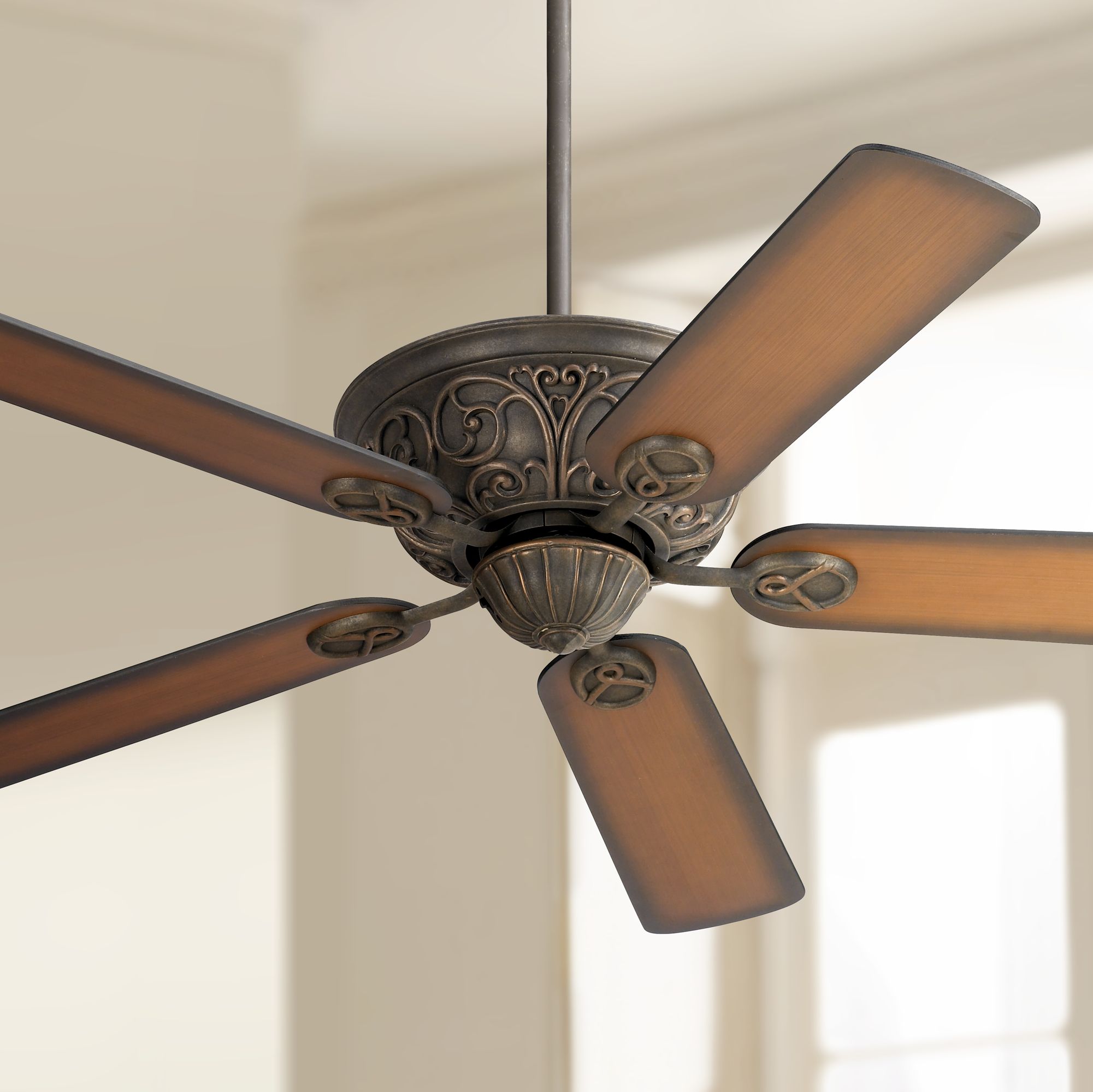 52" Casa Contessa Bronze Teak Finish Ceiling Fan with Pull Chain ...